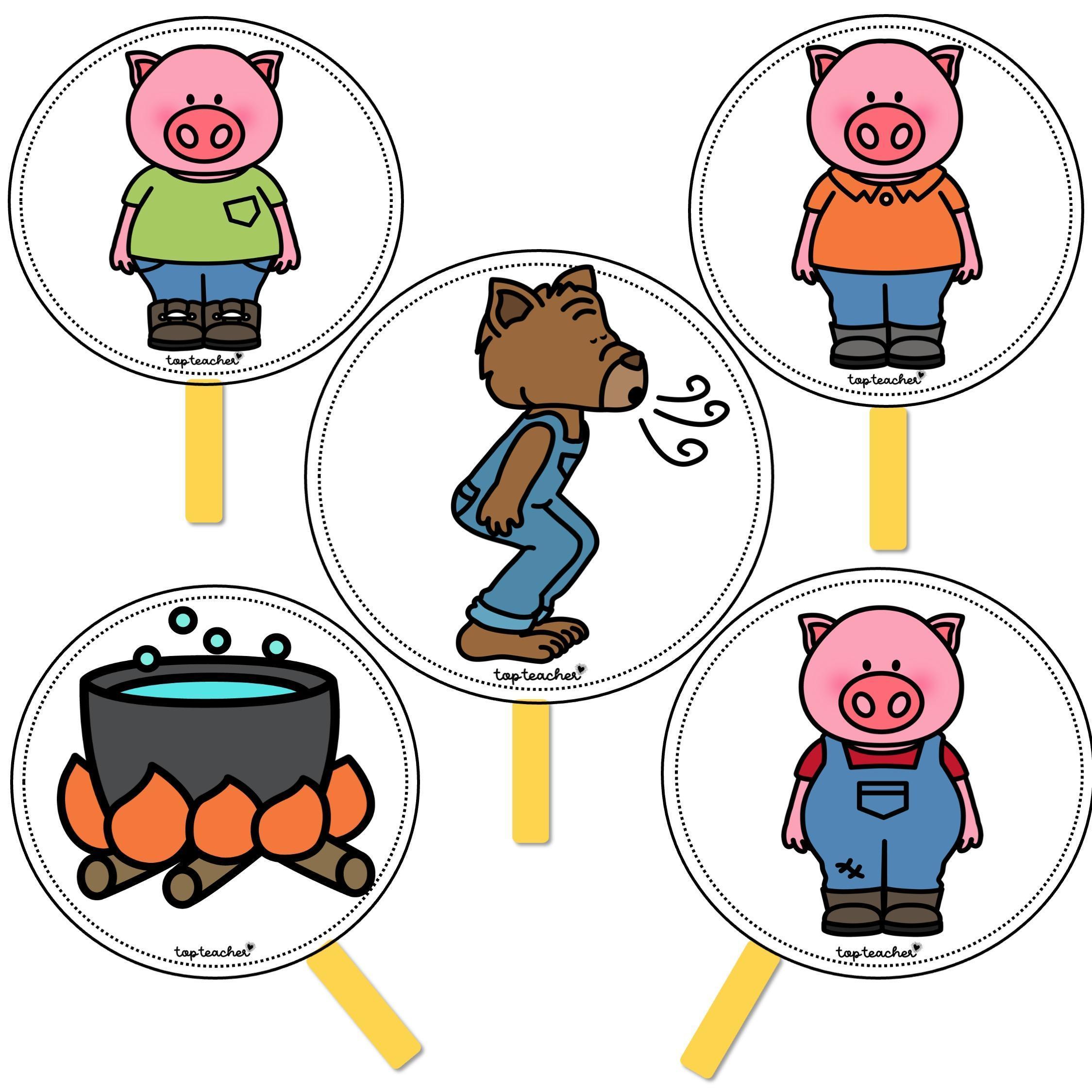 Three Little Pigs Stick Puppets - Top Teacher