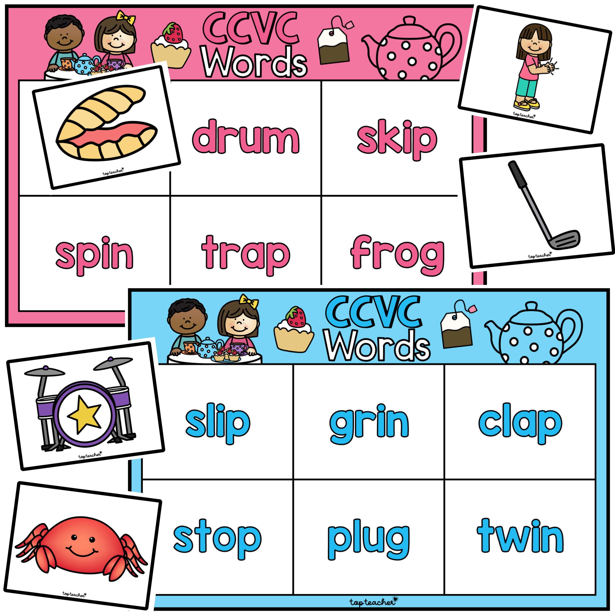 CCVC & CVCC Words Task Cards: Tea Party Matching - Top Teacher