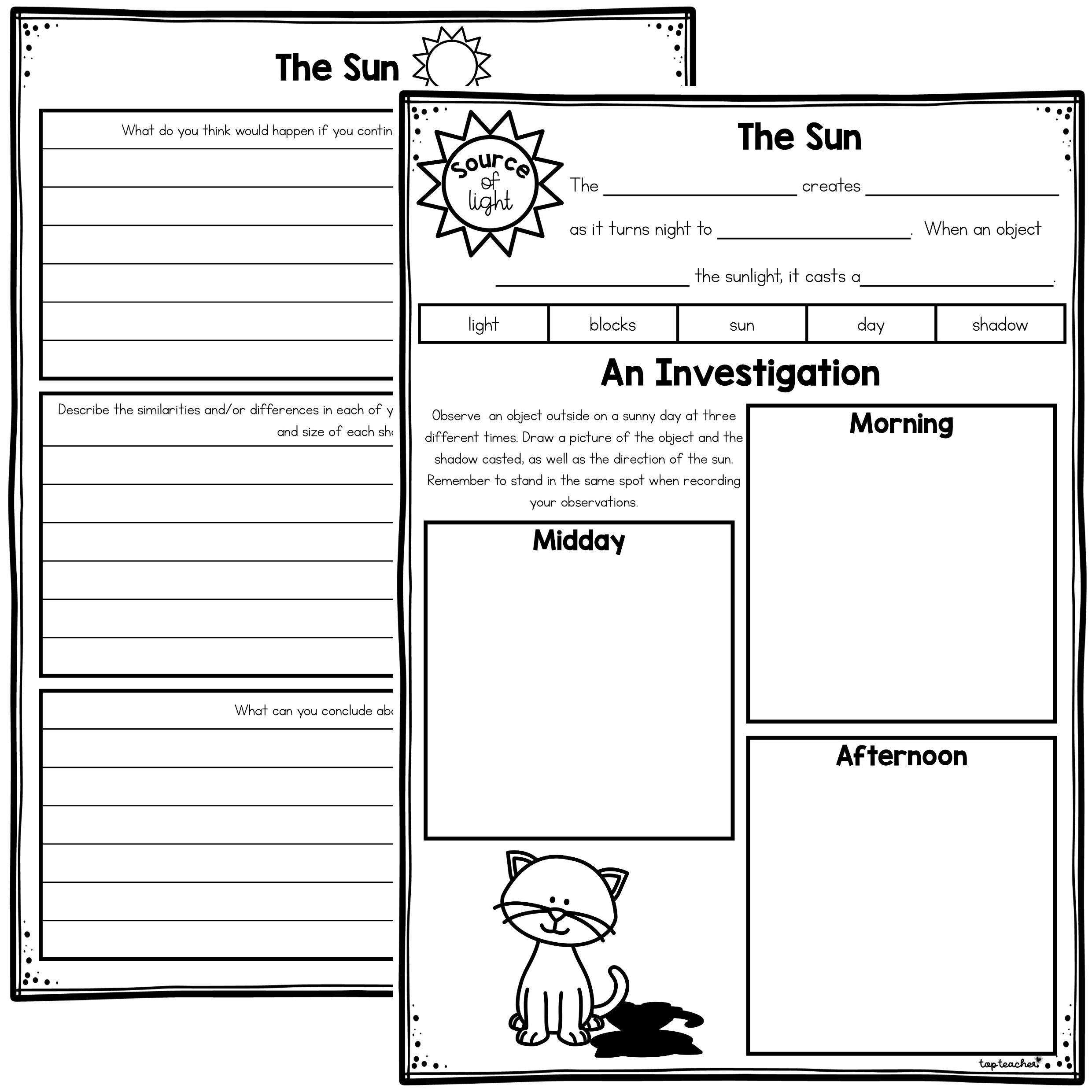 The Sun as a Source of Light Worksheets - Top Teacher