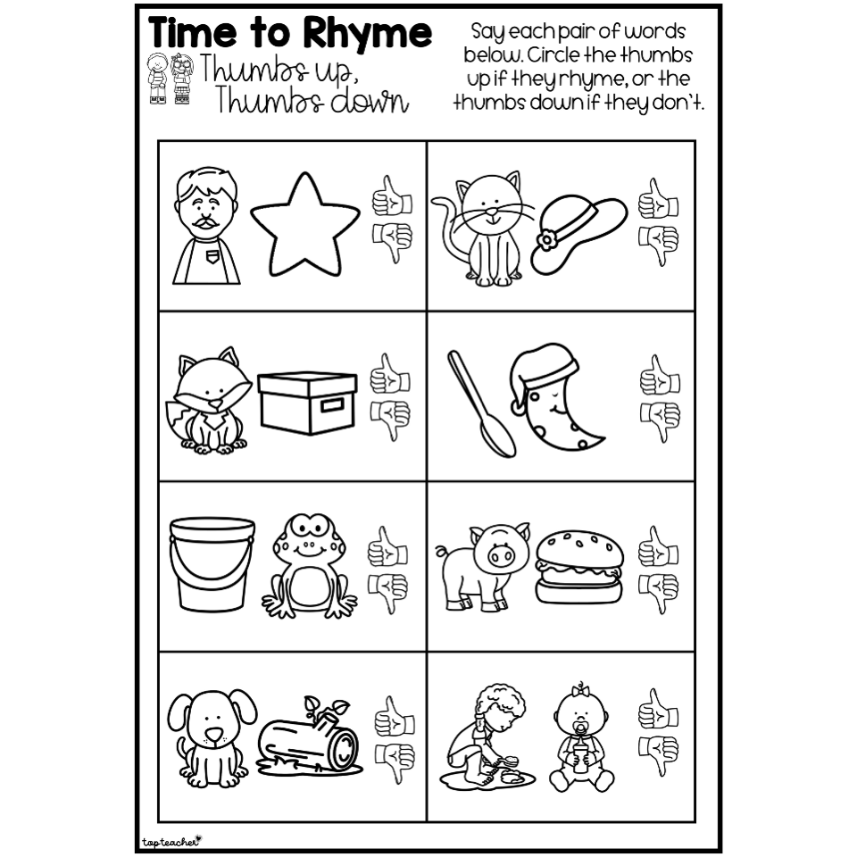 Time to Rhyme: Thumbs Up, Thumbs Down Worksheets - Top Teacher