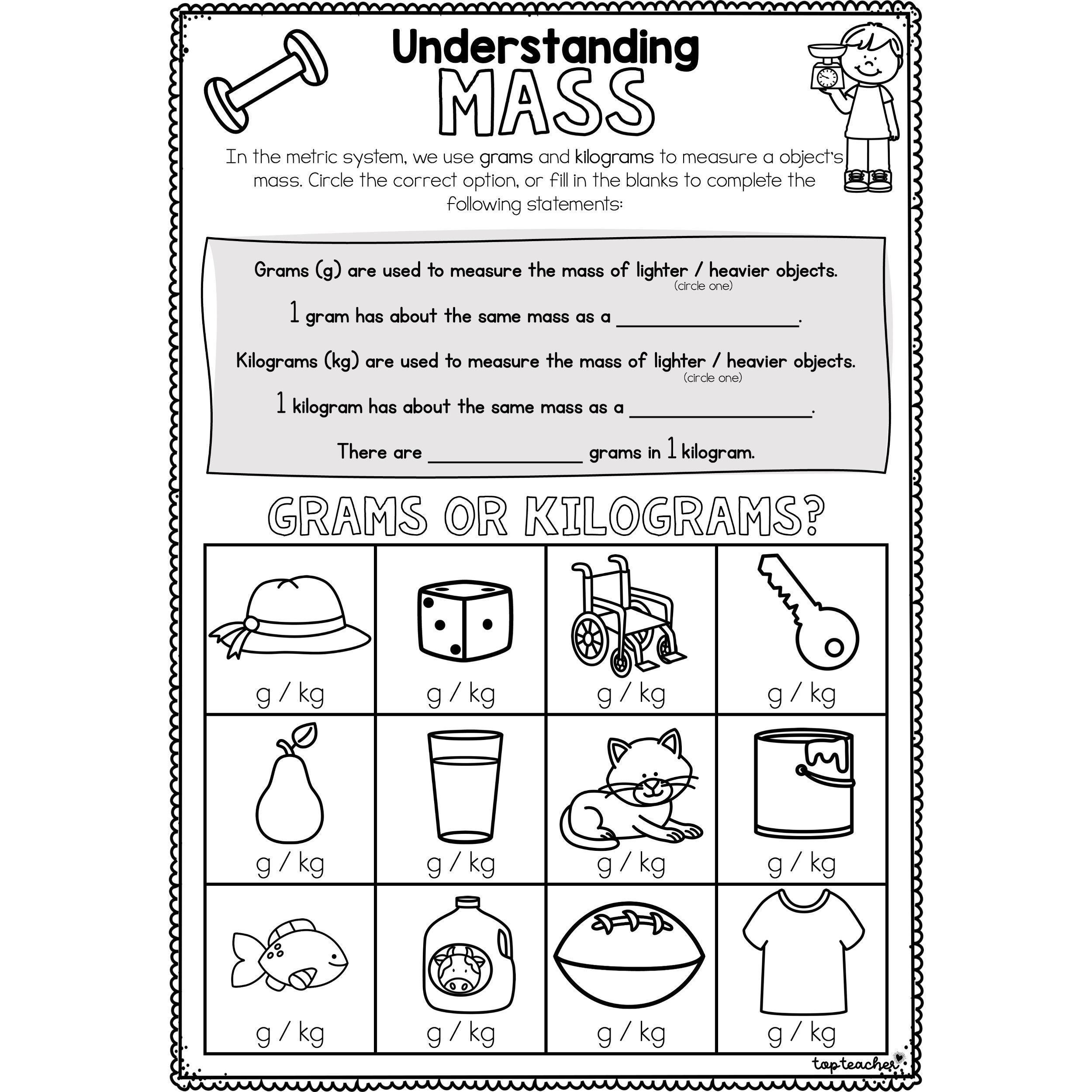 Understanding Mass Worksheet - Top Teacher