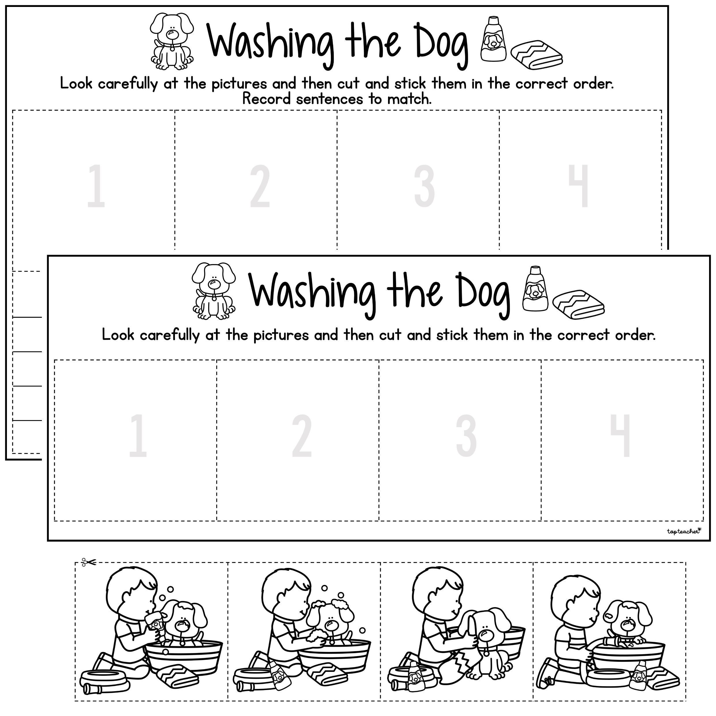 Sequencing Worksheets: Washing the Dog - Top Teacher