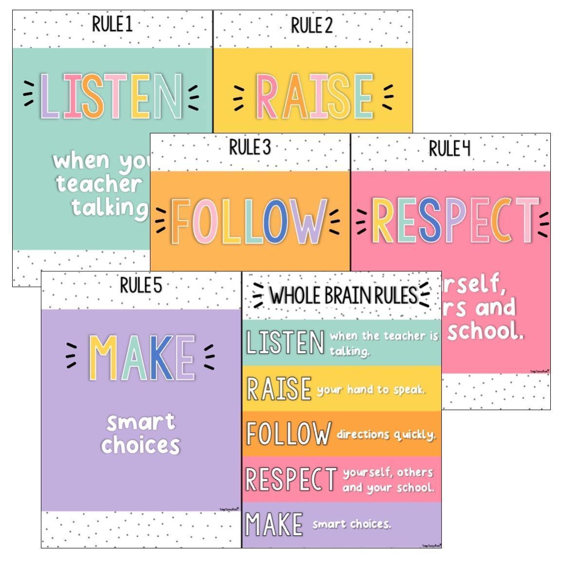 Whole Brain Rule Cards (No Clipart) Good Vibes - Top Teacher