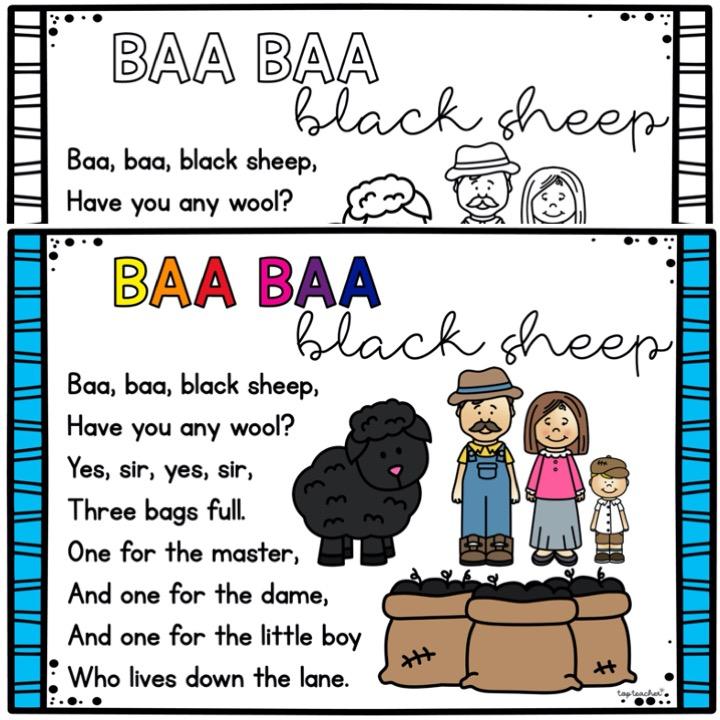 Baa Baa Black Sheep Rhyme Poster - Top Teacher