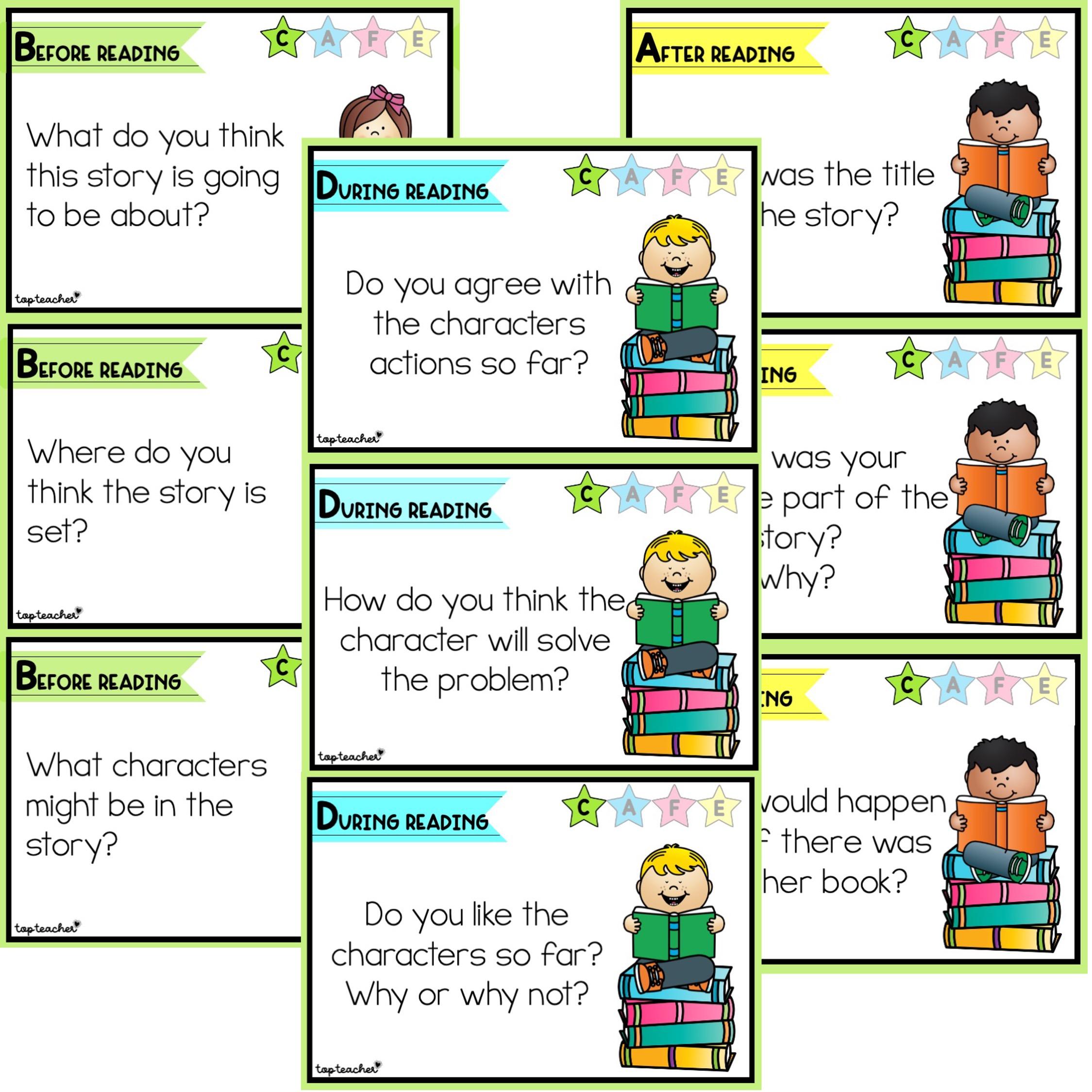 Before, During & After Reading Questioning Cards - Top Teacher