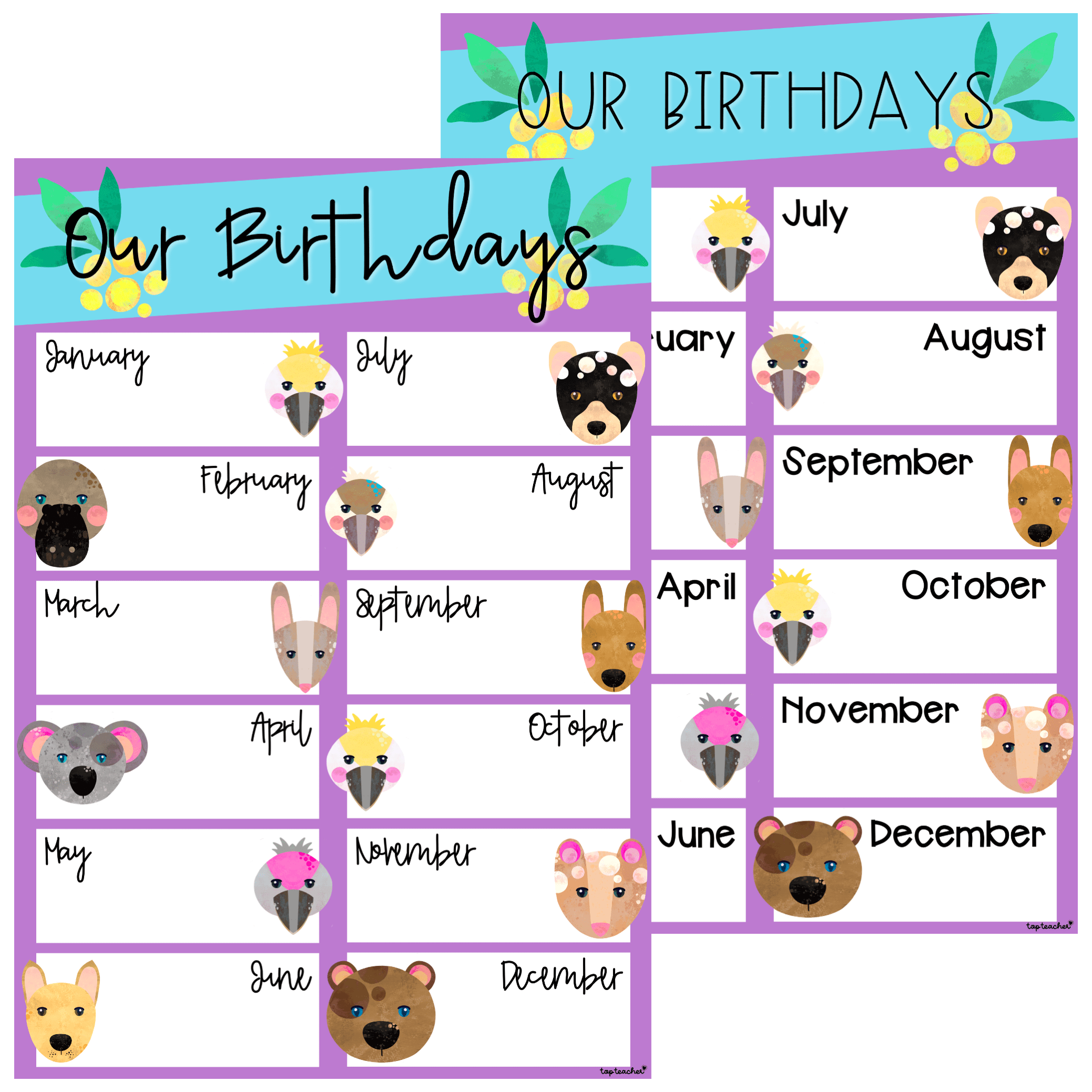 Birthday Chart Animalia - Top Teacher