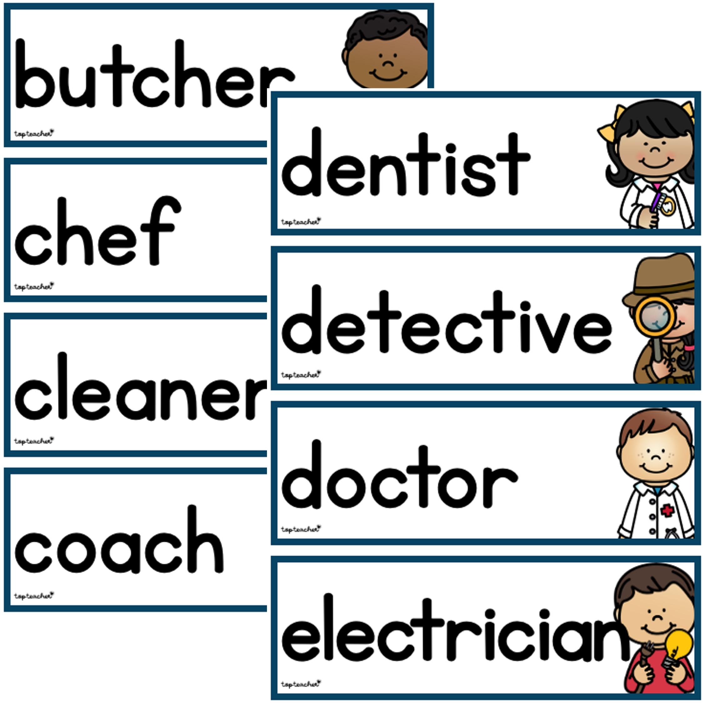 Community Helpers Word Cards - Top Teacher