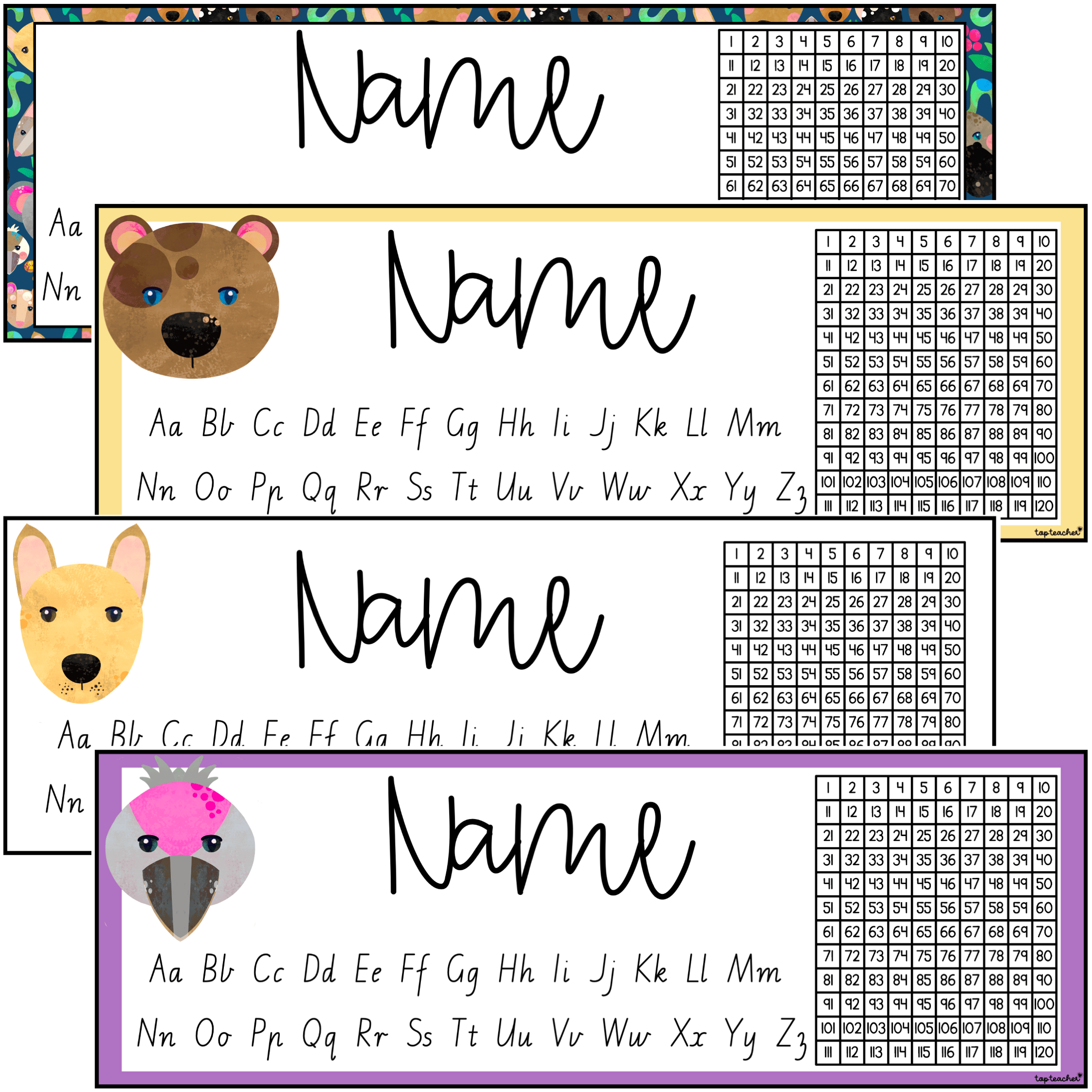 Alphabet Desk Mats Hundred Chart Animalia - Top Teacher