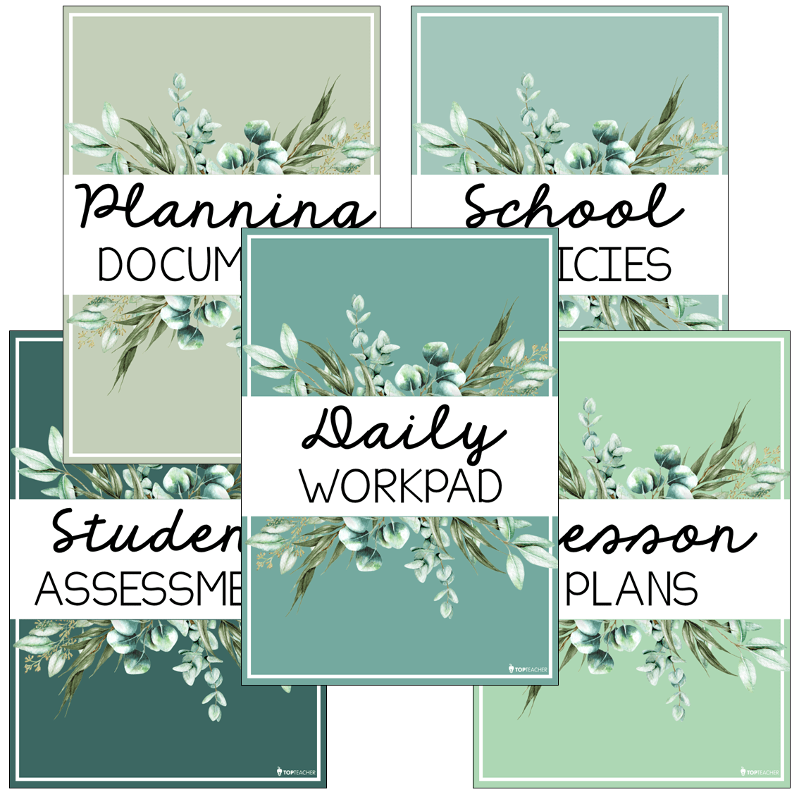 Teacher File Covers & Spines Eucalyptus - Top Teacher
