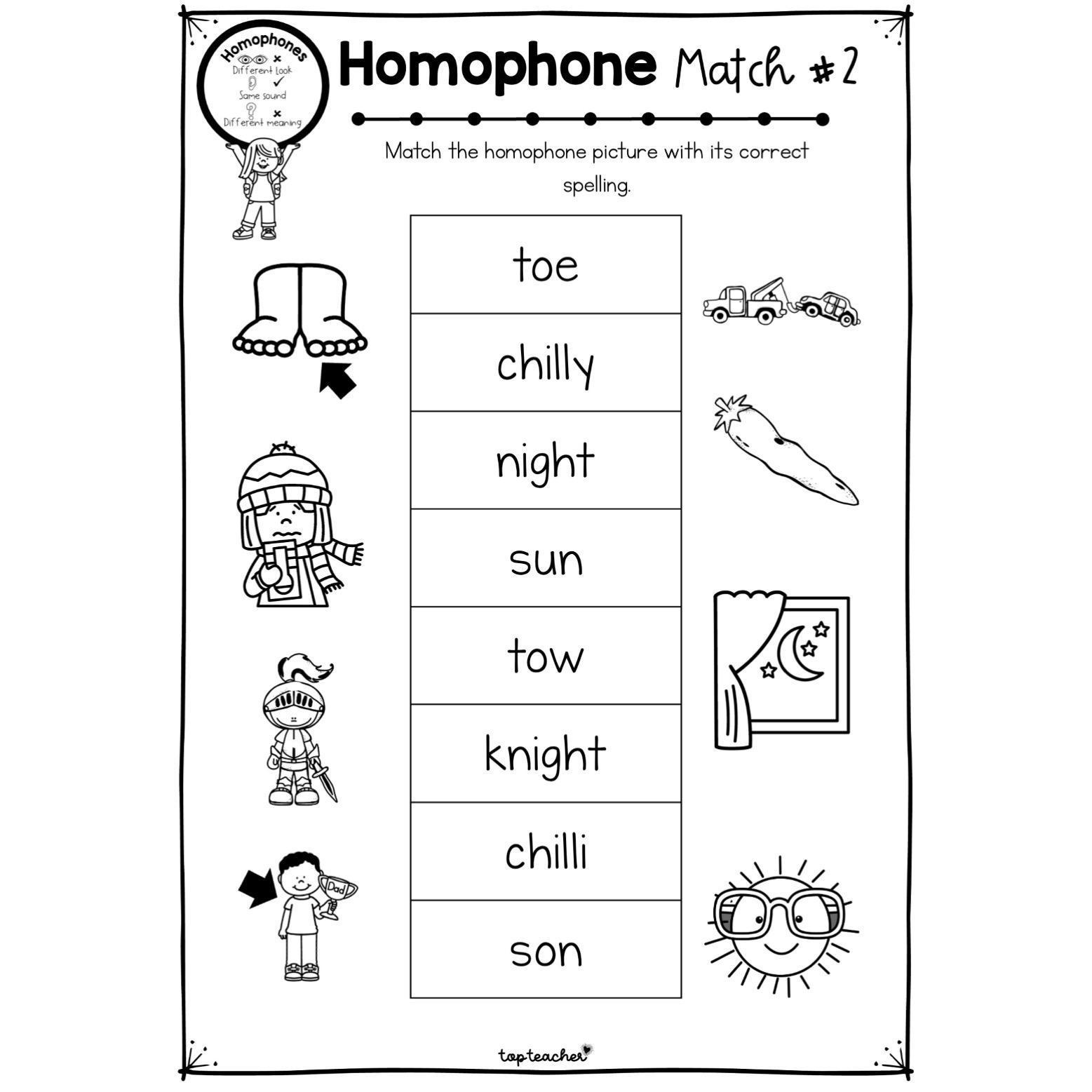 Homophone Match Worksheets - Top Teacher