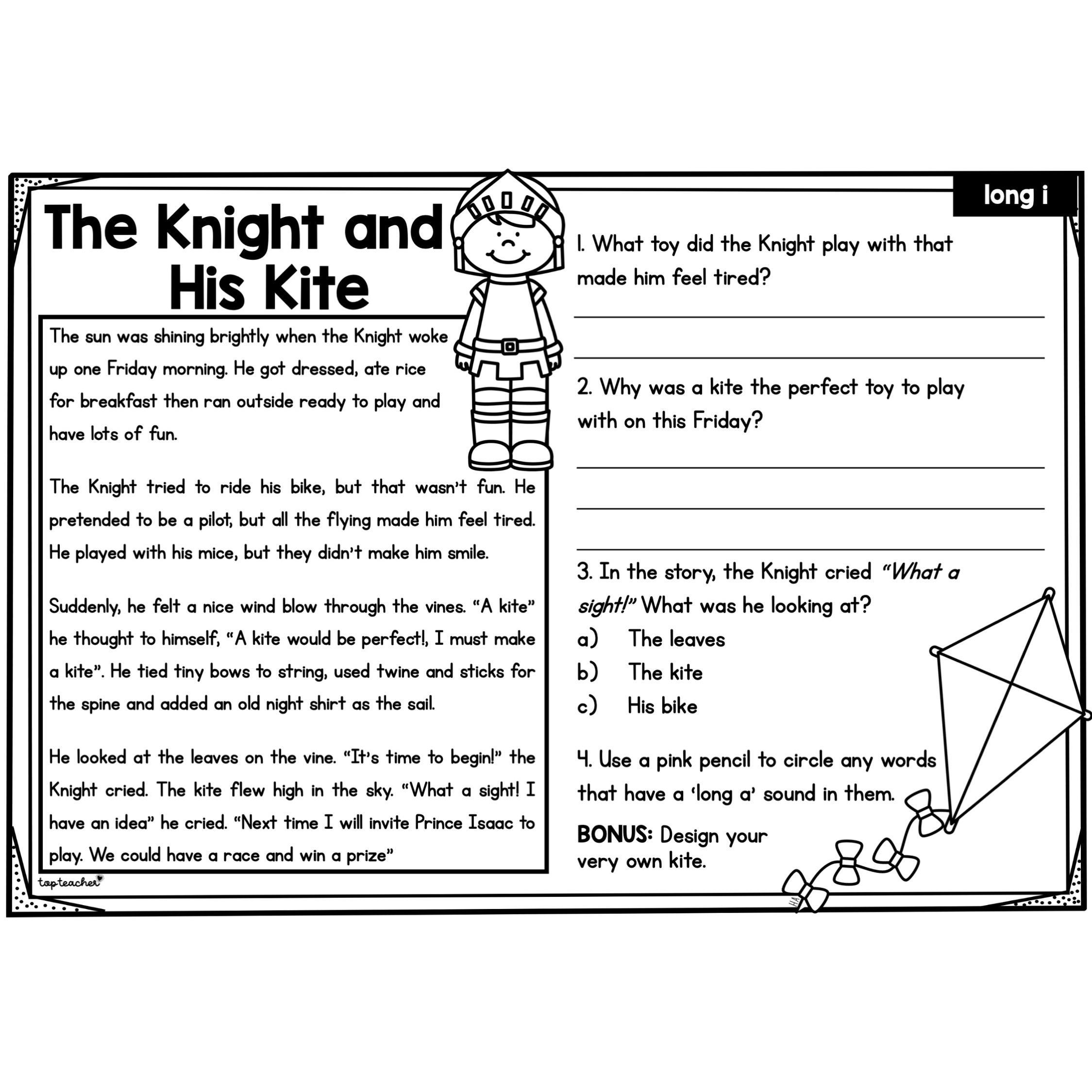 Reading & Comprehension Passage: long i - Top Teacher