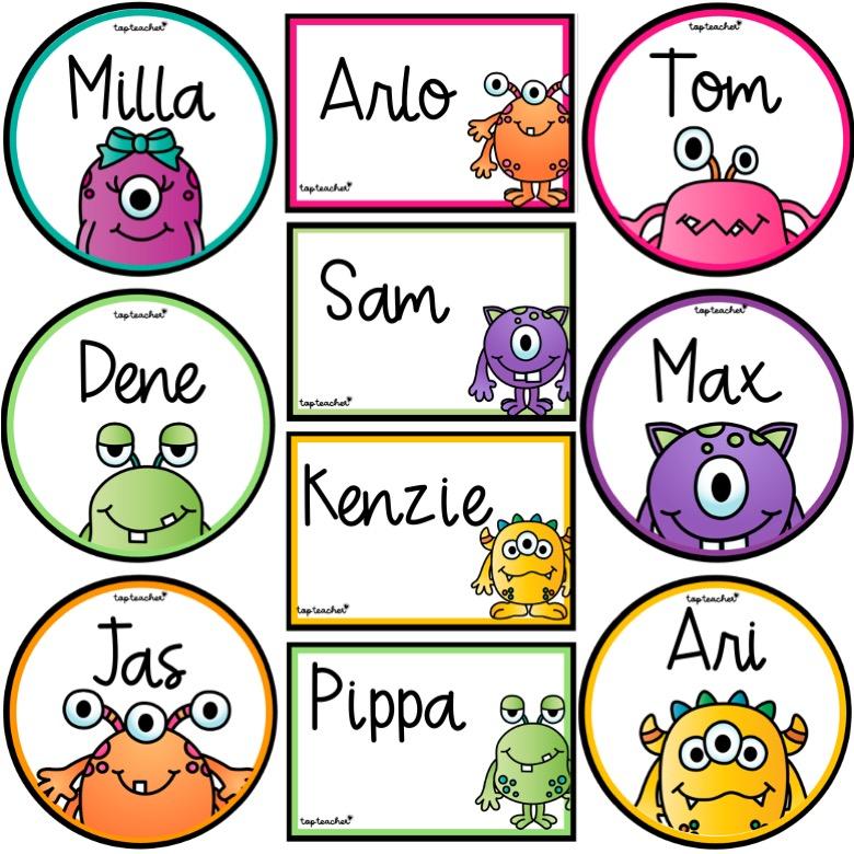 Monster Themed Name Tags - Top Teacher