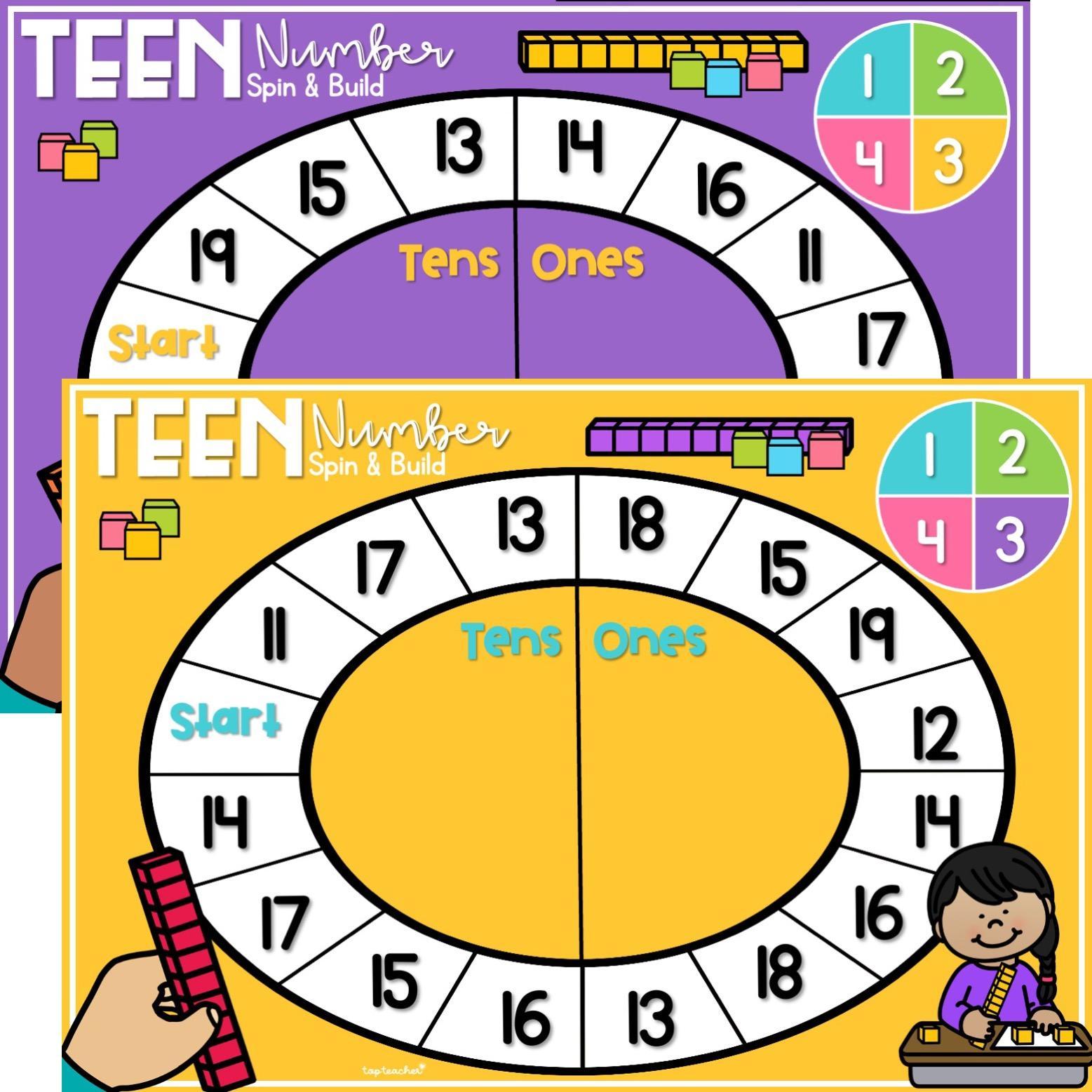 Teen Number Spin & Build - Top Teacher