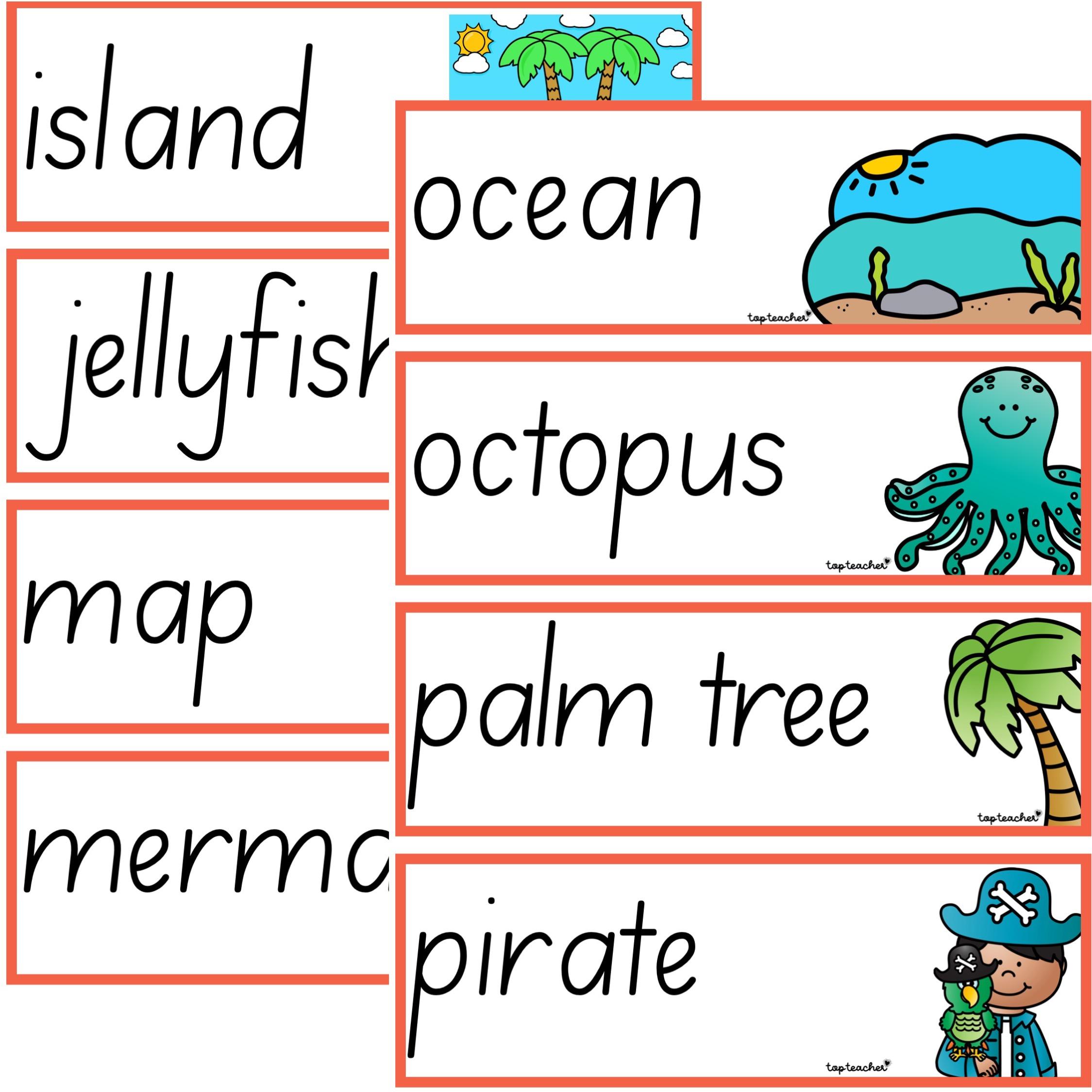 Ocean Word Cards - Top Teacher