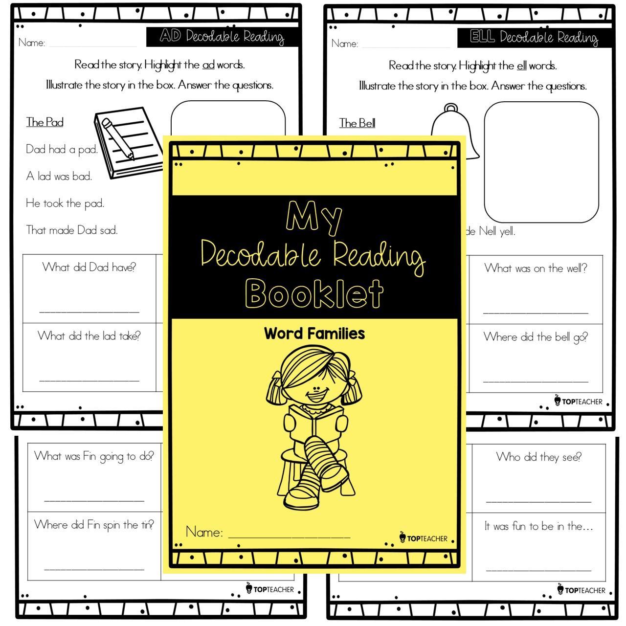 Decodable Reading Booklet: Word Families - Top Teacher