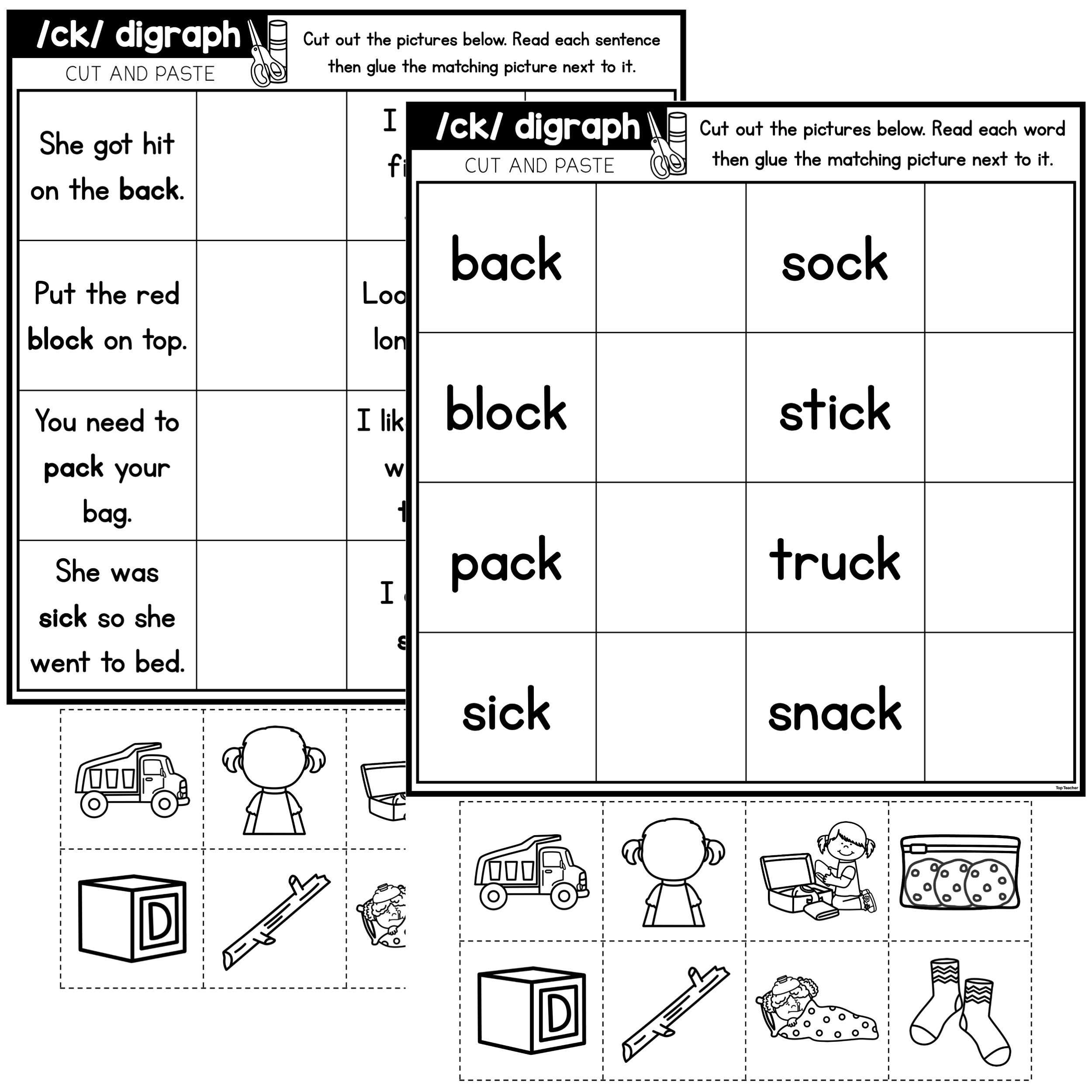 CK Digraph: Cut & Paste Worksheets - Top Teacher