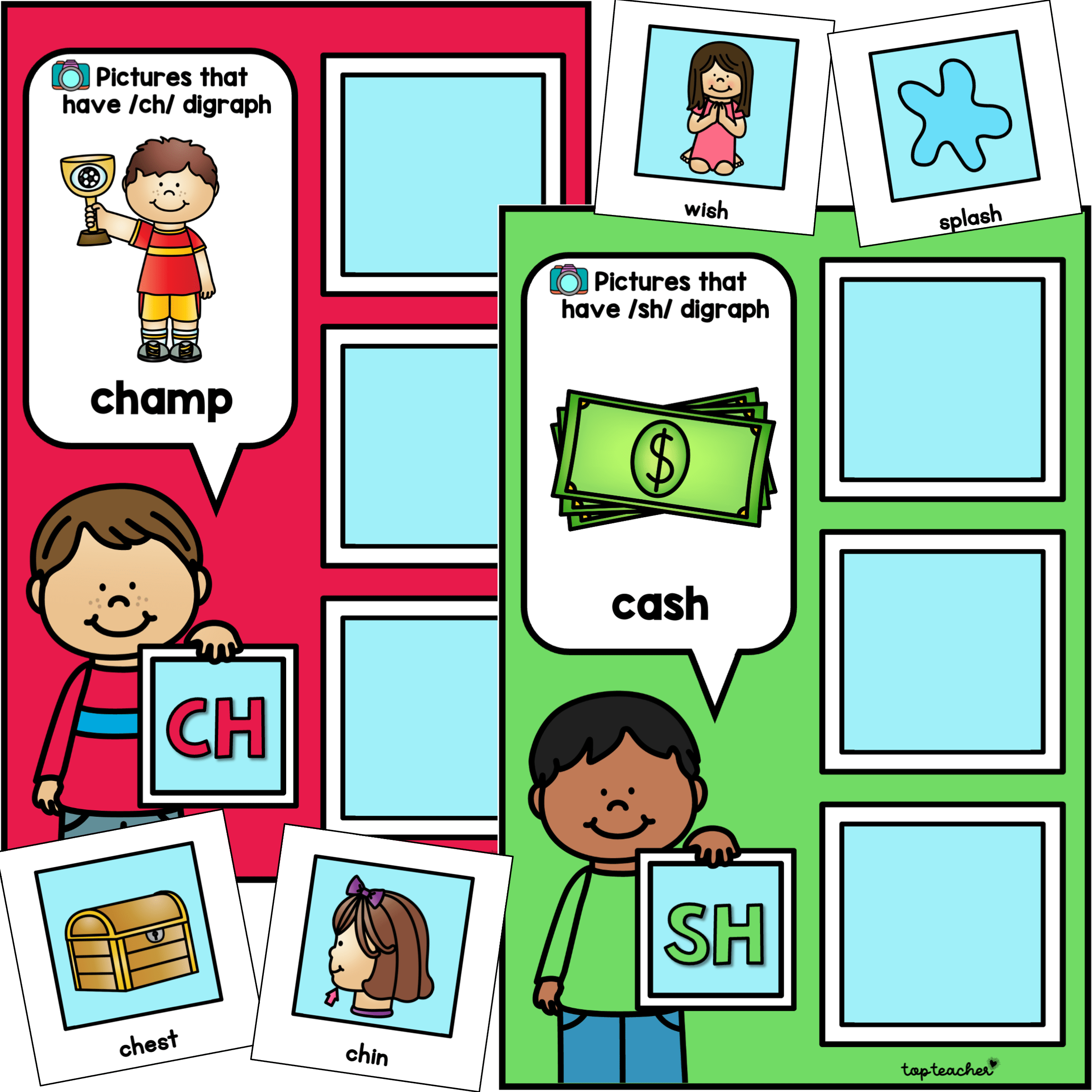 Digraphs Task Cards: Photo Digraphs - Top Teacher
