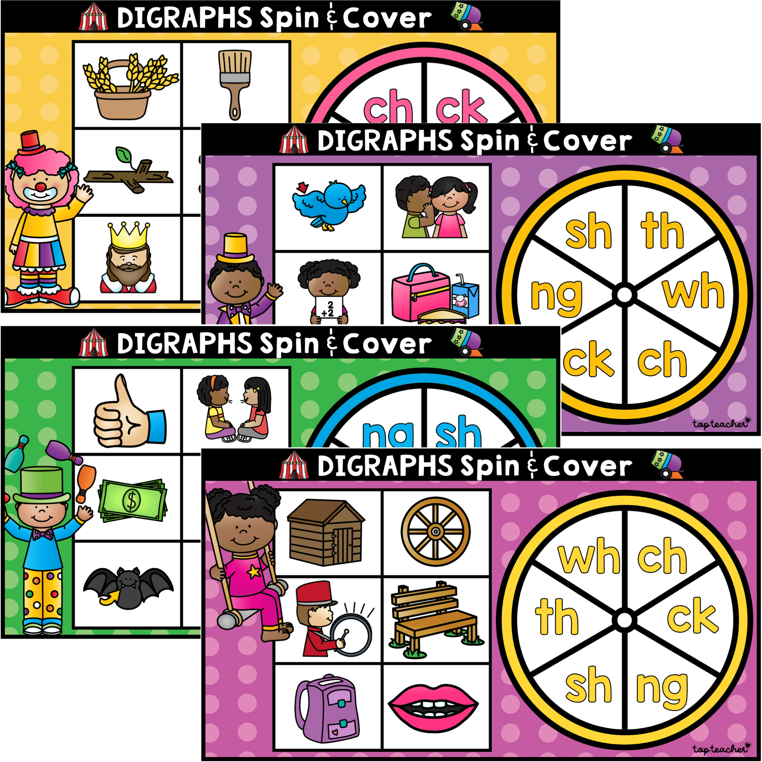 Digraphs Task Cards: Spin & Cover - Top Teacher