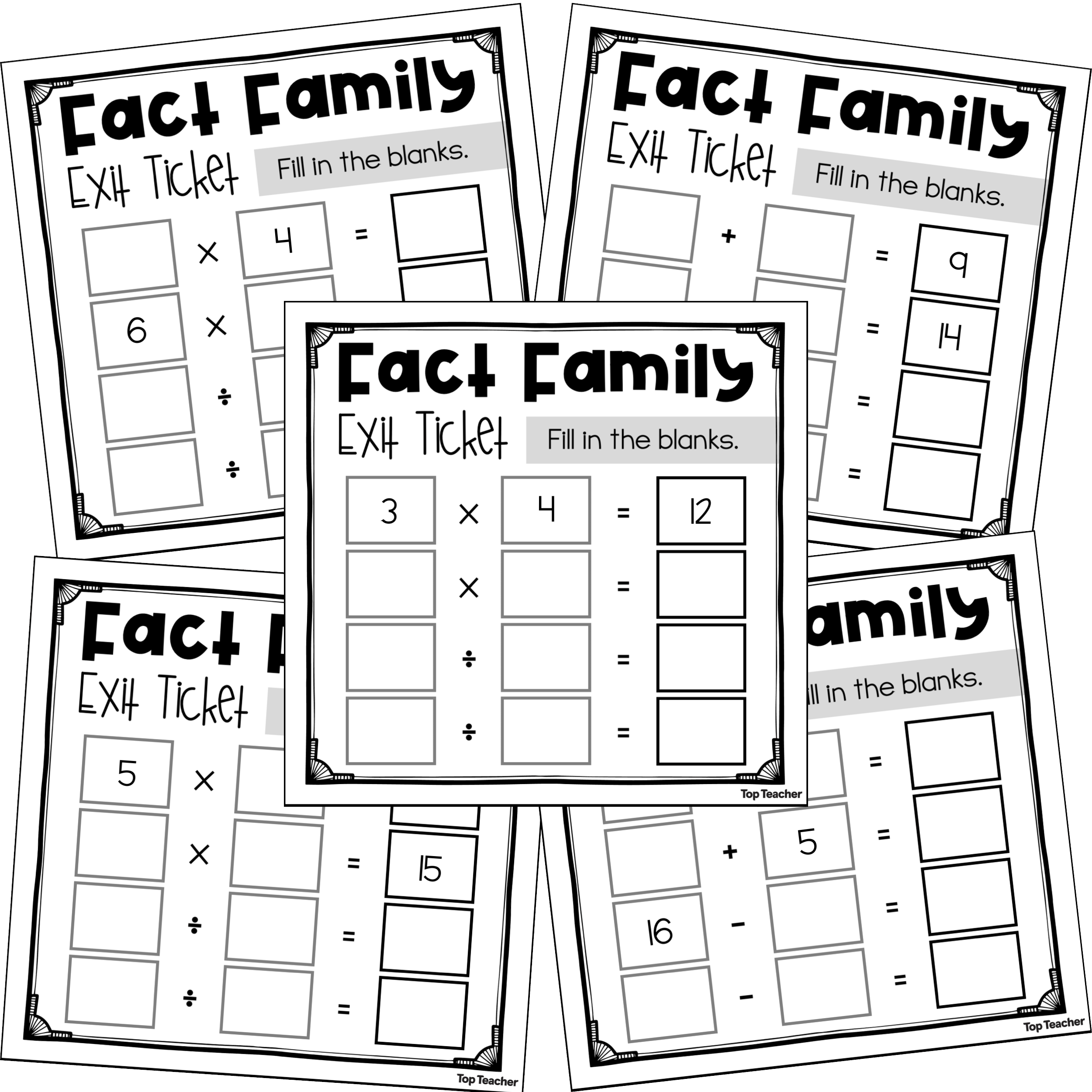 Fact Family Exit Tickets - Top Teacher