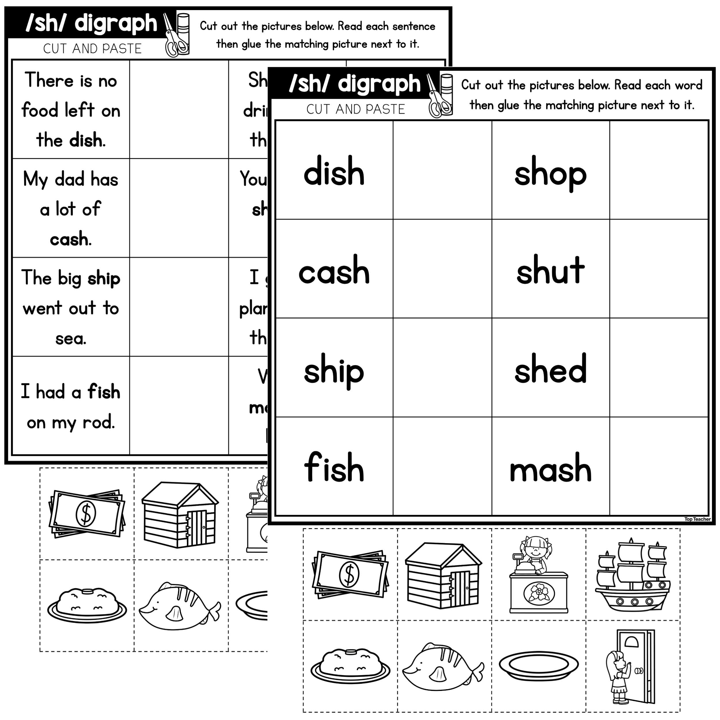 SH Digraph: Cut & Paste Worksheets - Top Teacher