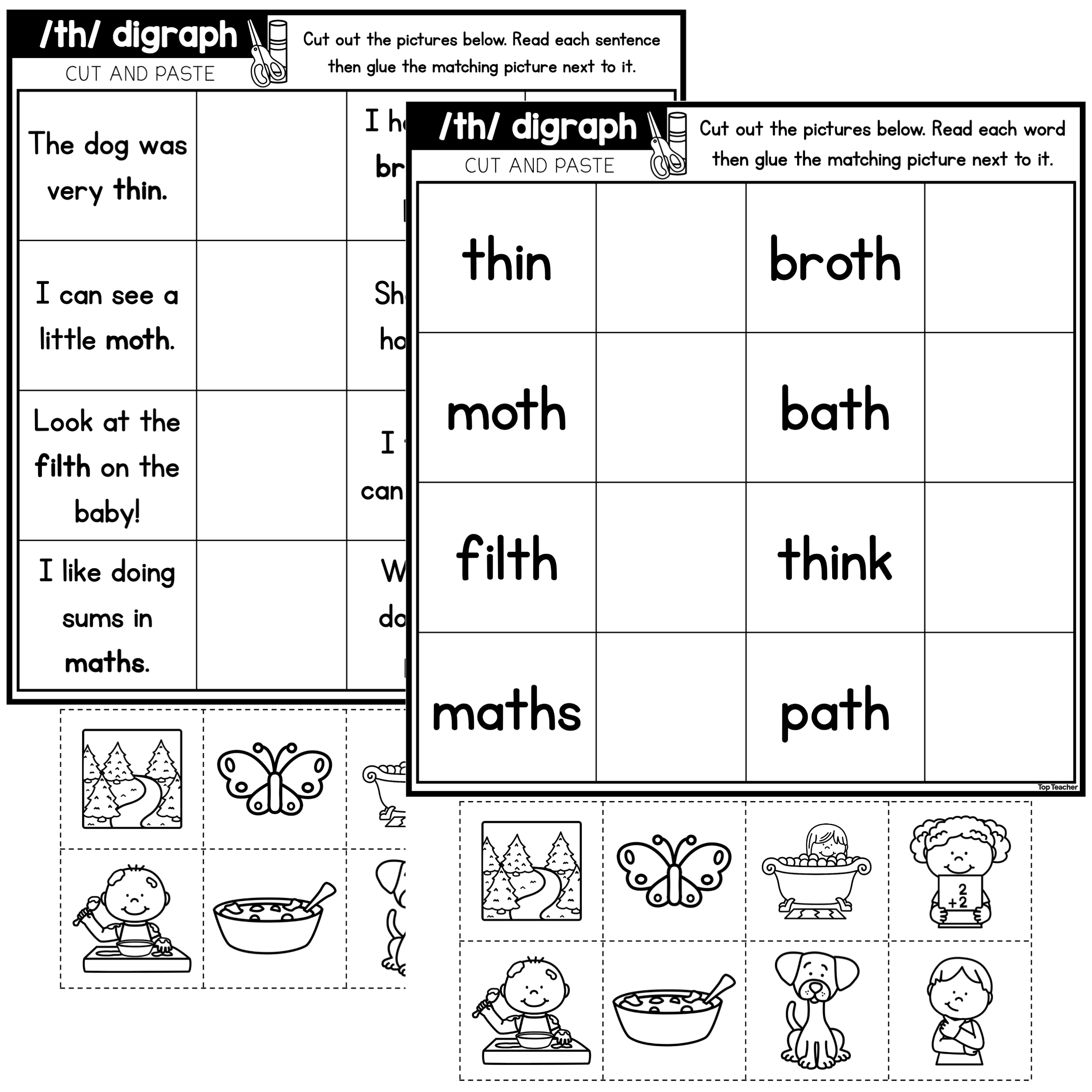 TH Digraph: Cut & Paste Worksheets - Top Teacher