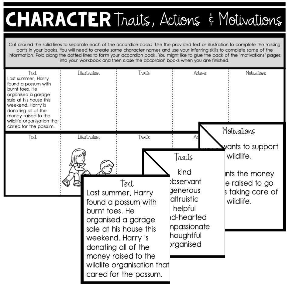 Character Traits, Actions & Motivations Accordion Books - Top Teacher