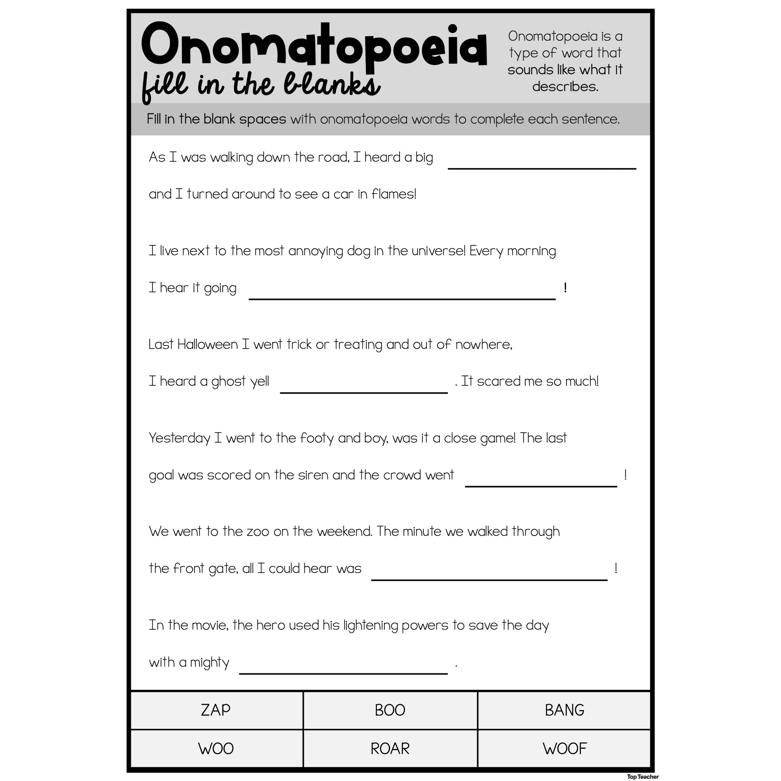 Onomatopoeia 2nd Grade Worksheets