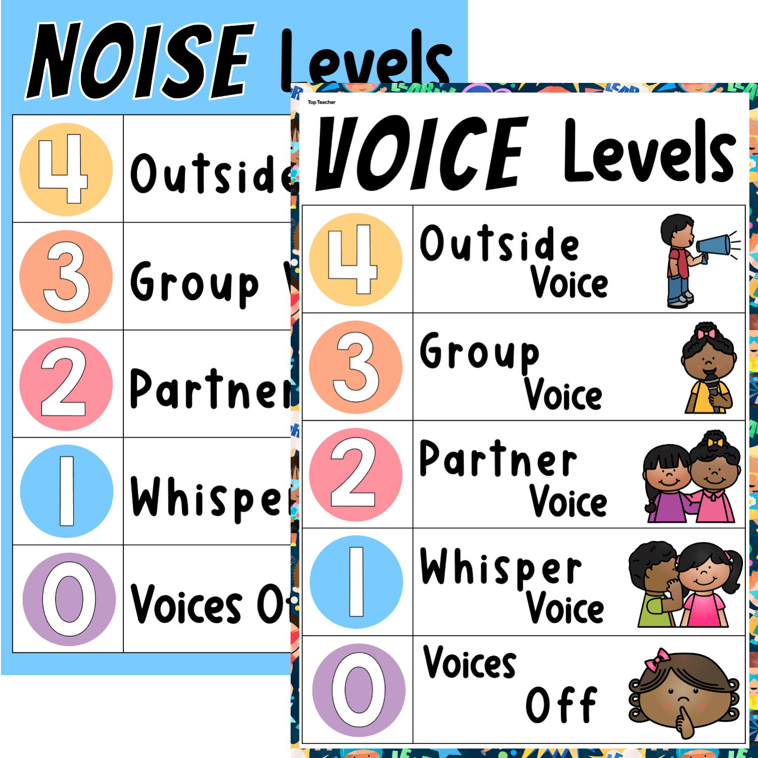 Voice/Noise Level Chart Hero Kids - Top Teacher