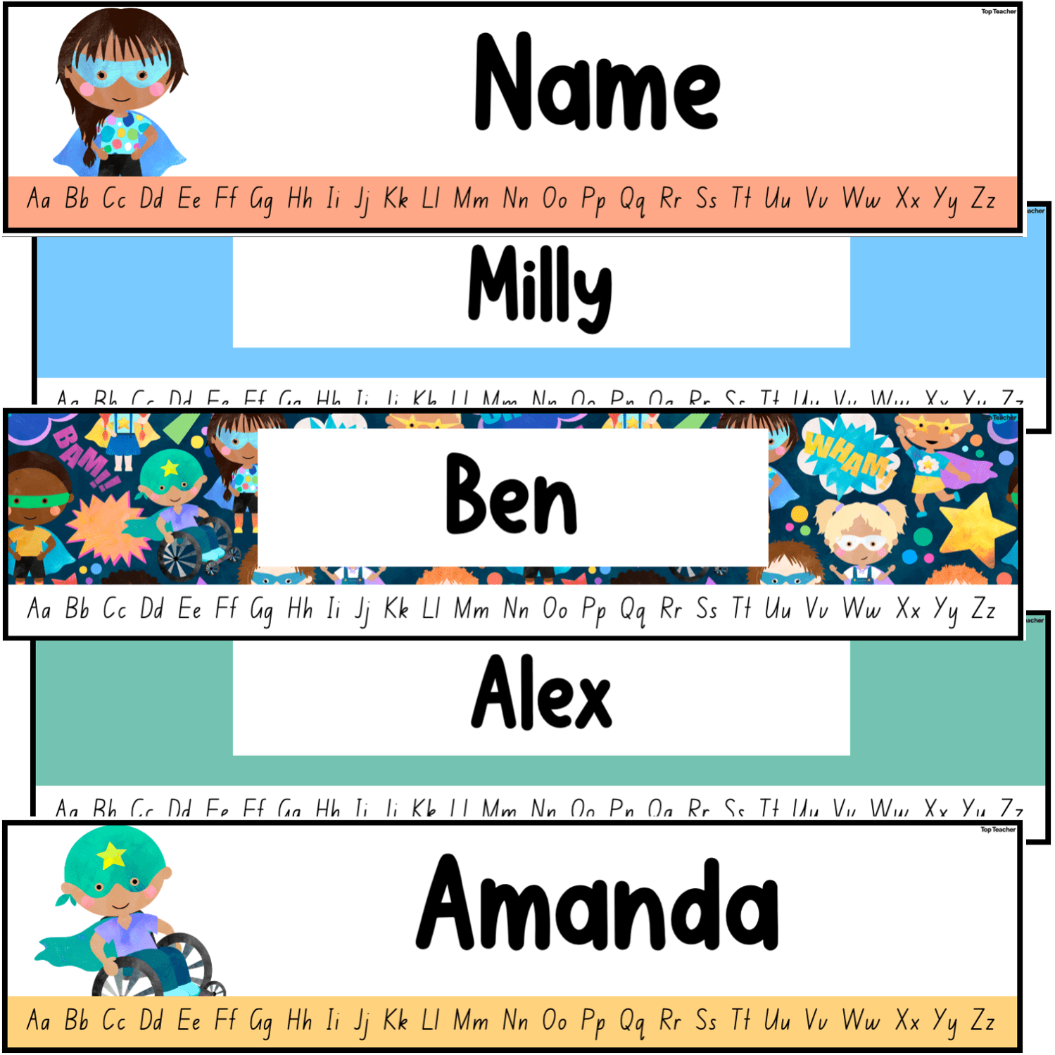 Alphabet Desk Mats Slimline Hero Kids - Top Teacher