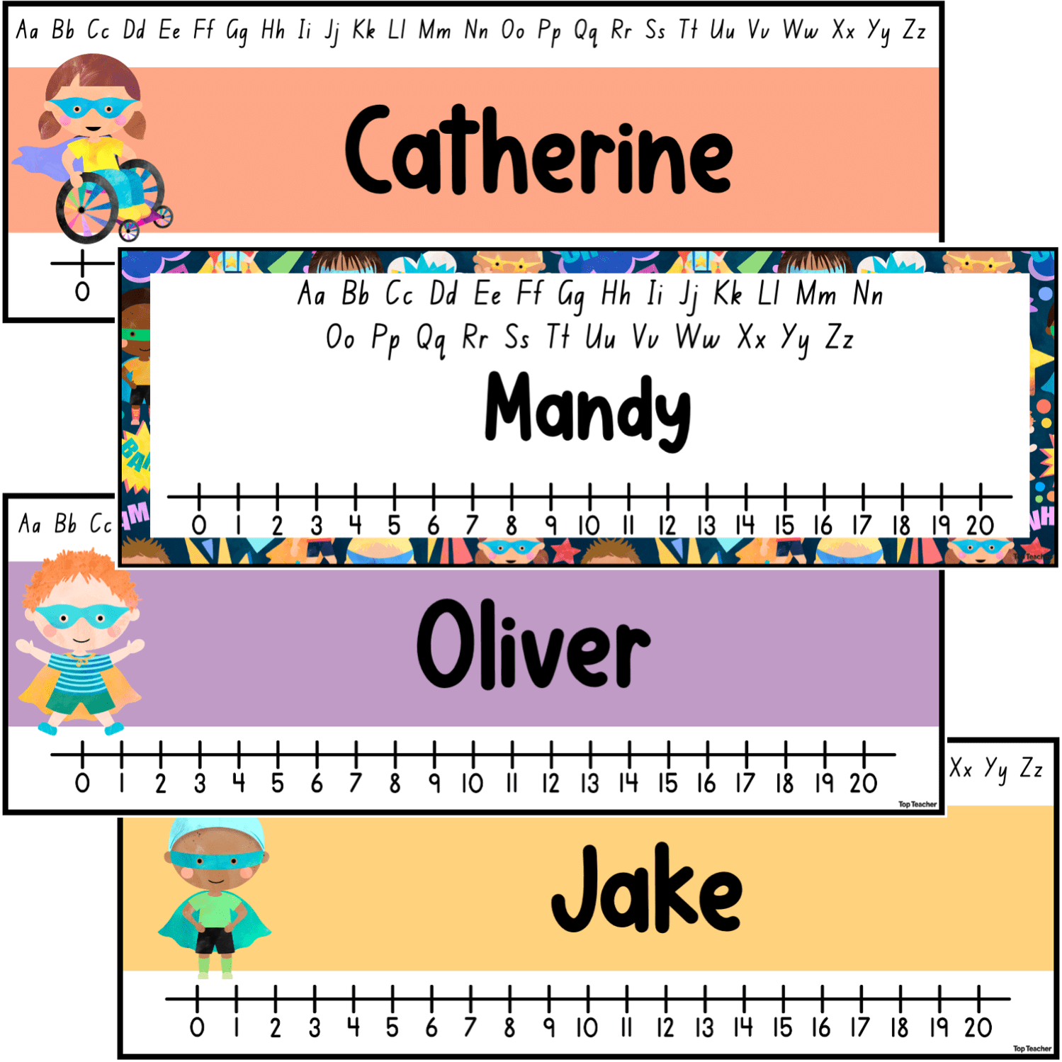Alphabet Desk Mats Number Line Hero Kids - Top Teacher