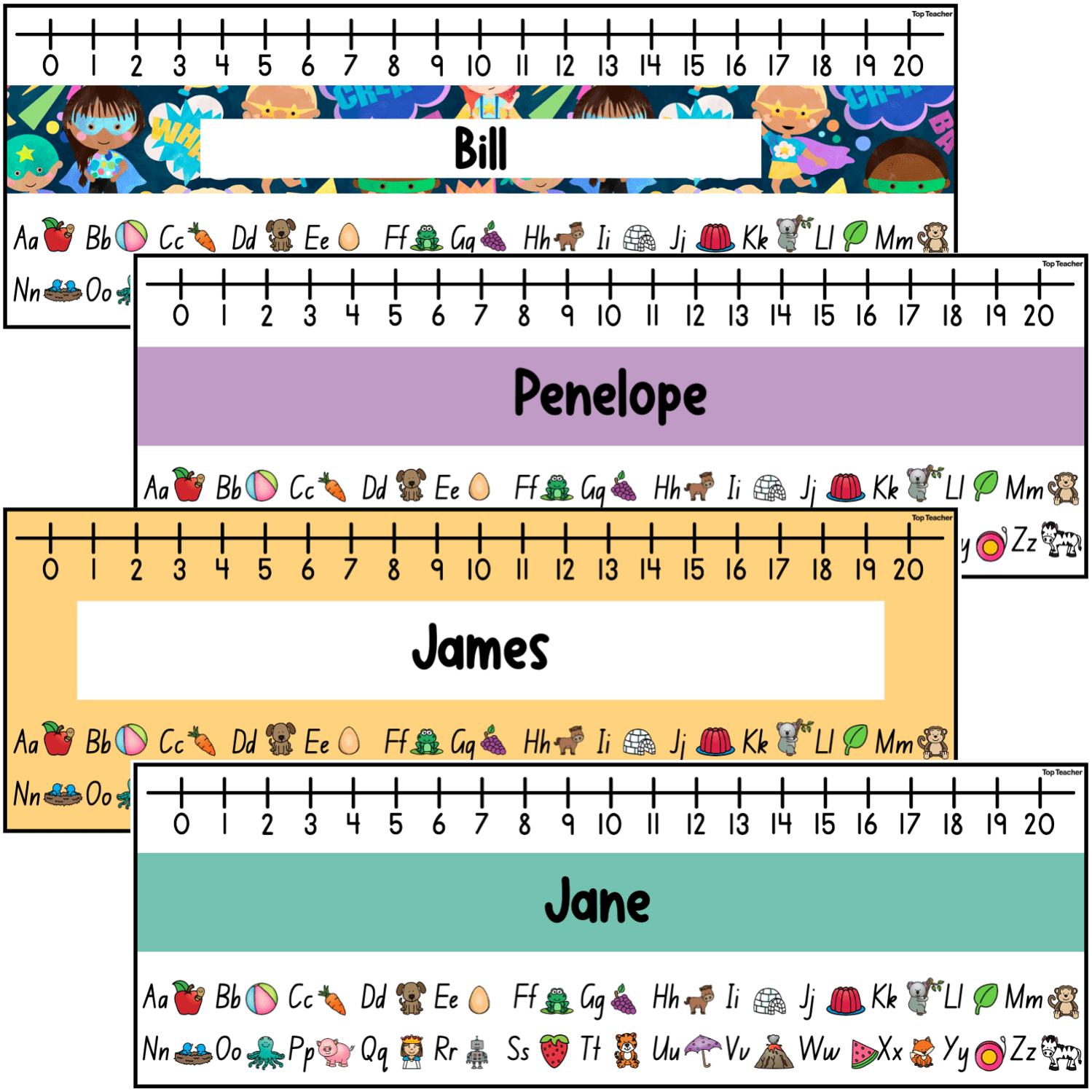 Alphabet Desk Mats Pictures & Number Line Hero Kids - Top Teacher