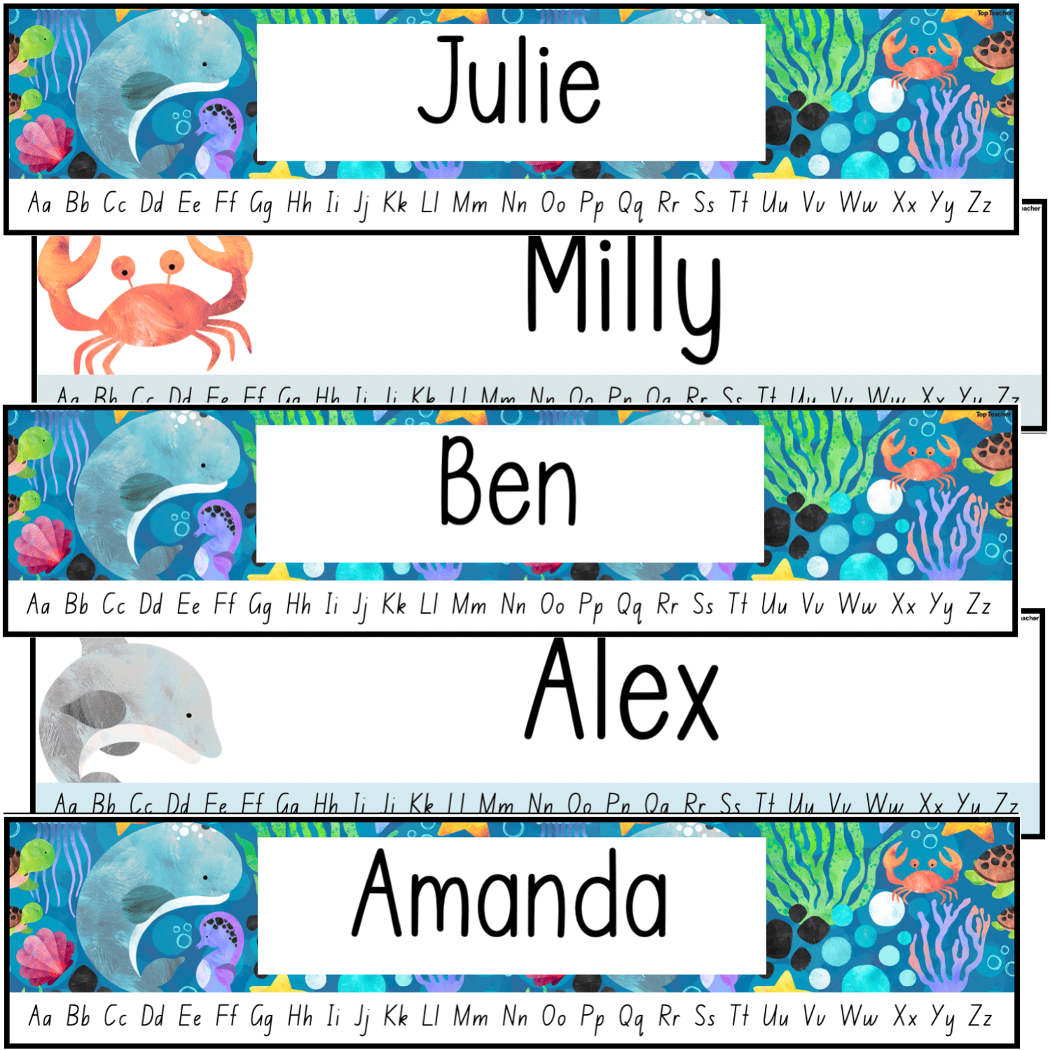 Alphabet Desk Mats Slimline Ocean Wonderland - Top Teacher