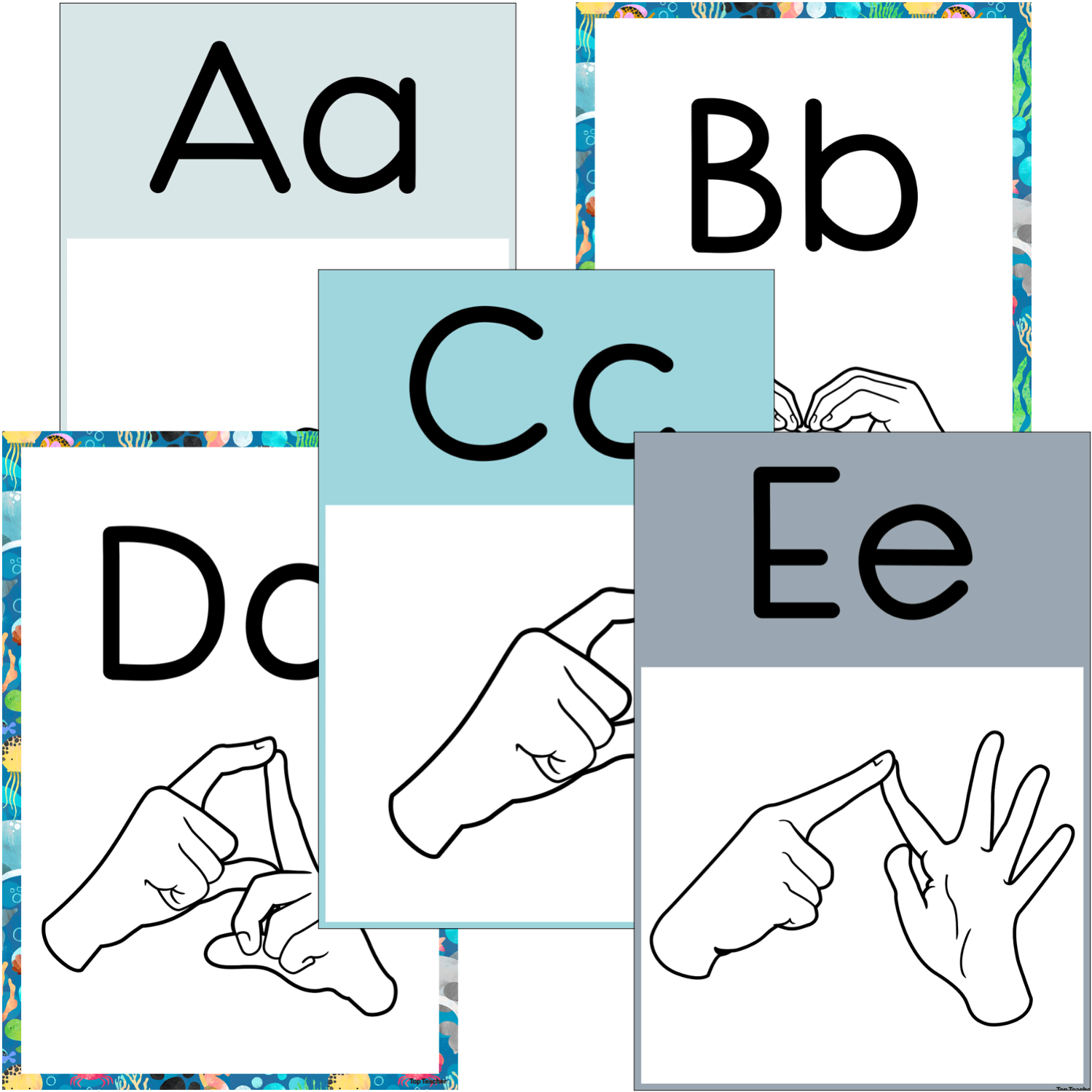 Auslan Alphabet Posters Ocean Wonderland - Top Teacher