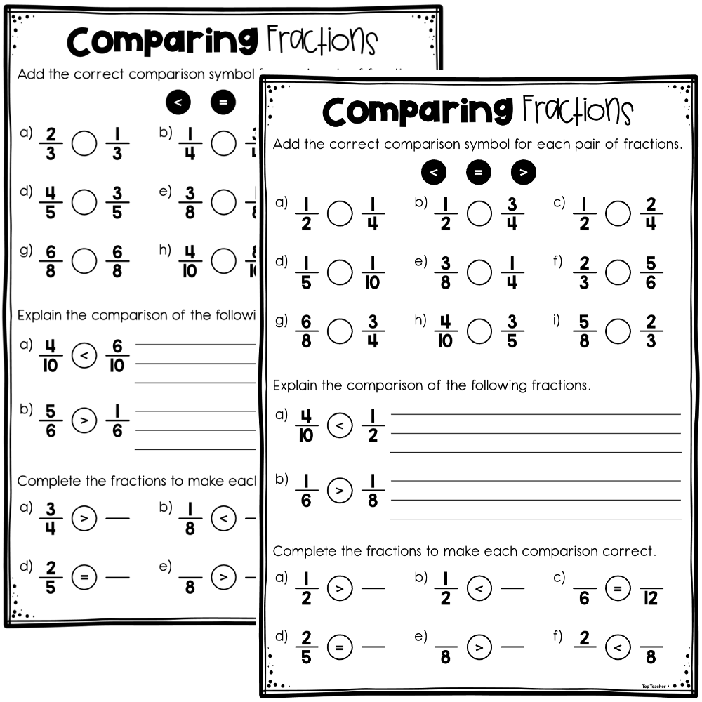 Comparing Fractions Worksheet - Top Teacher