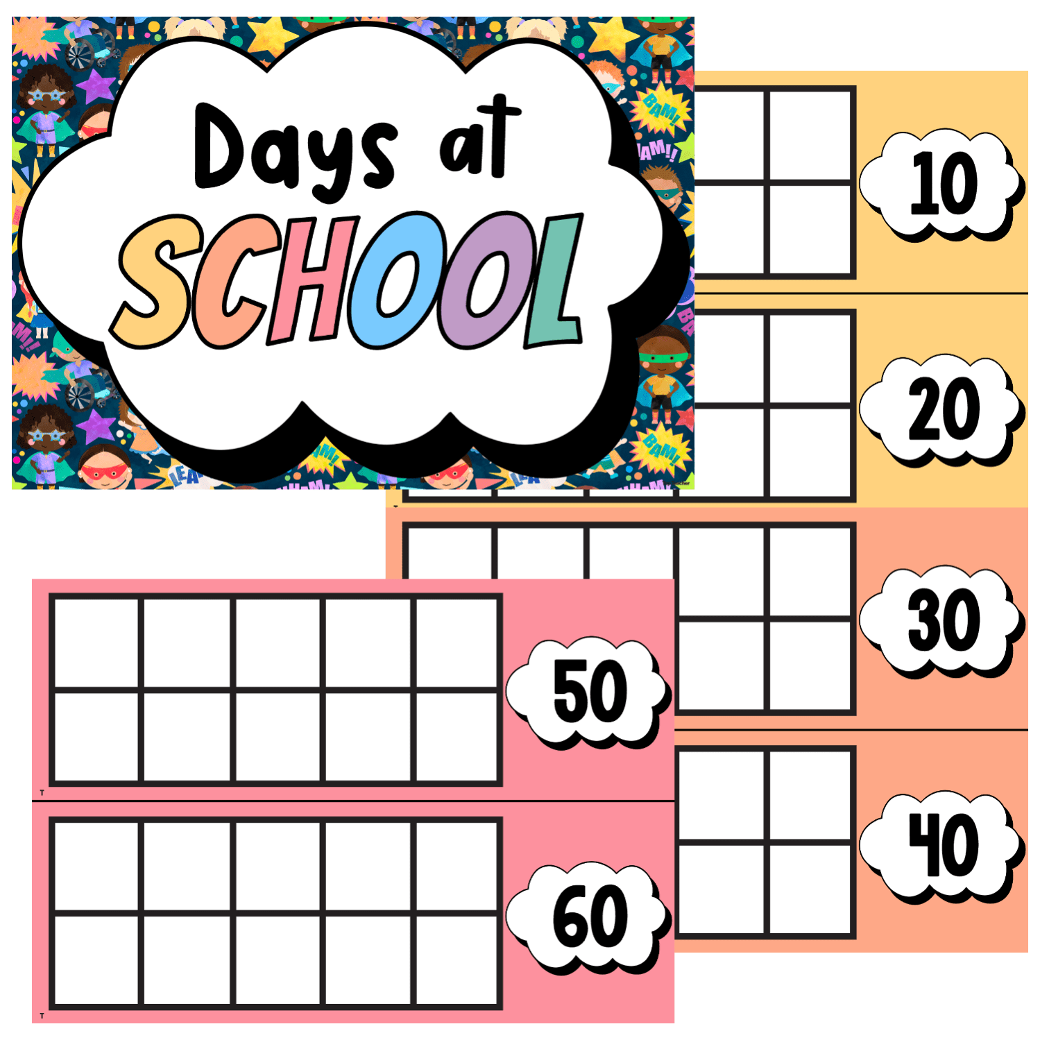 Days at School Tens Frame Hero Kids - Top Teacher
