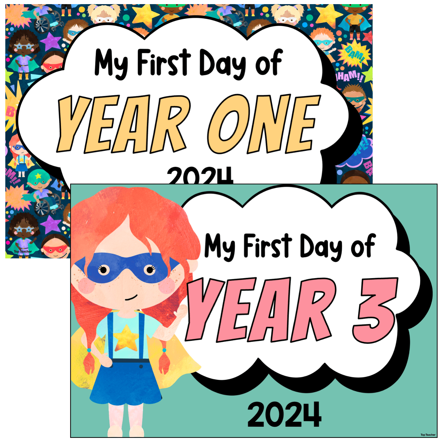 First & Last Day Photo Sign Hero Kids: Back to School - Top Teacher