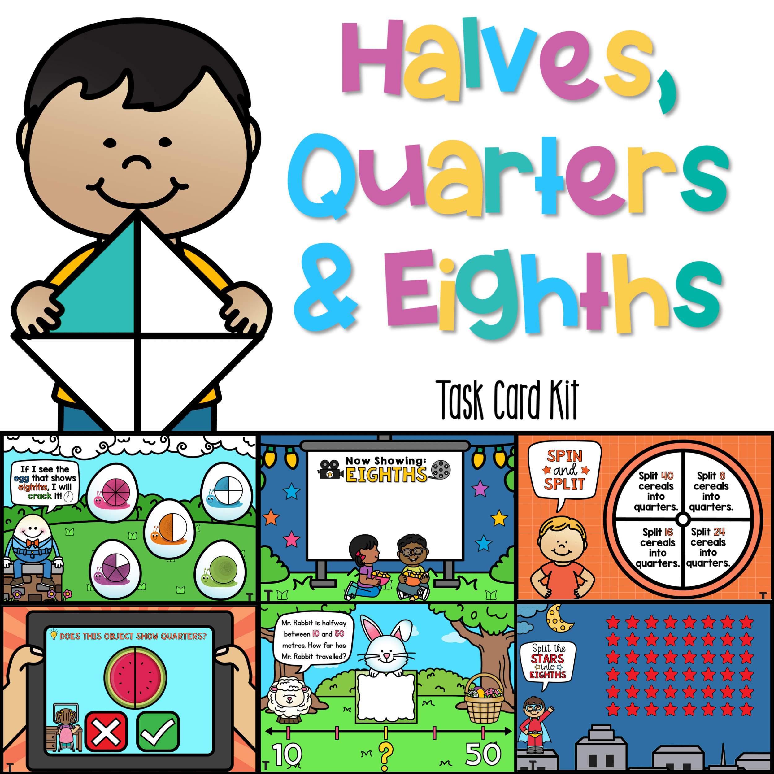 Halves, Quarters & Eighths Task Card PACKAGE - Top Teacher