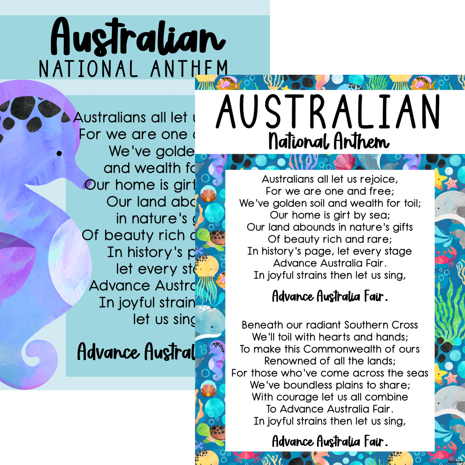 Australian National Anthem Poster Ocean Wonderland - Top Teacher