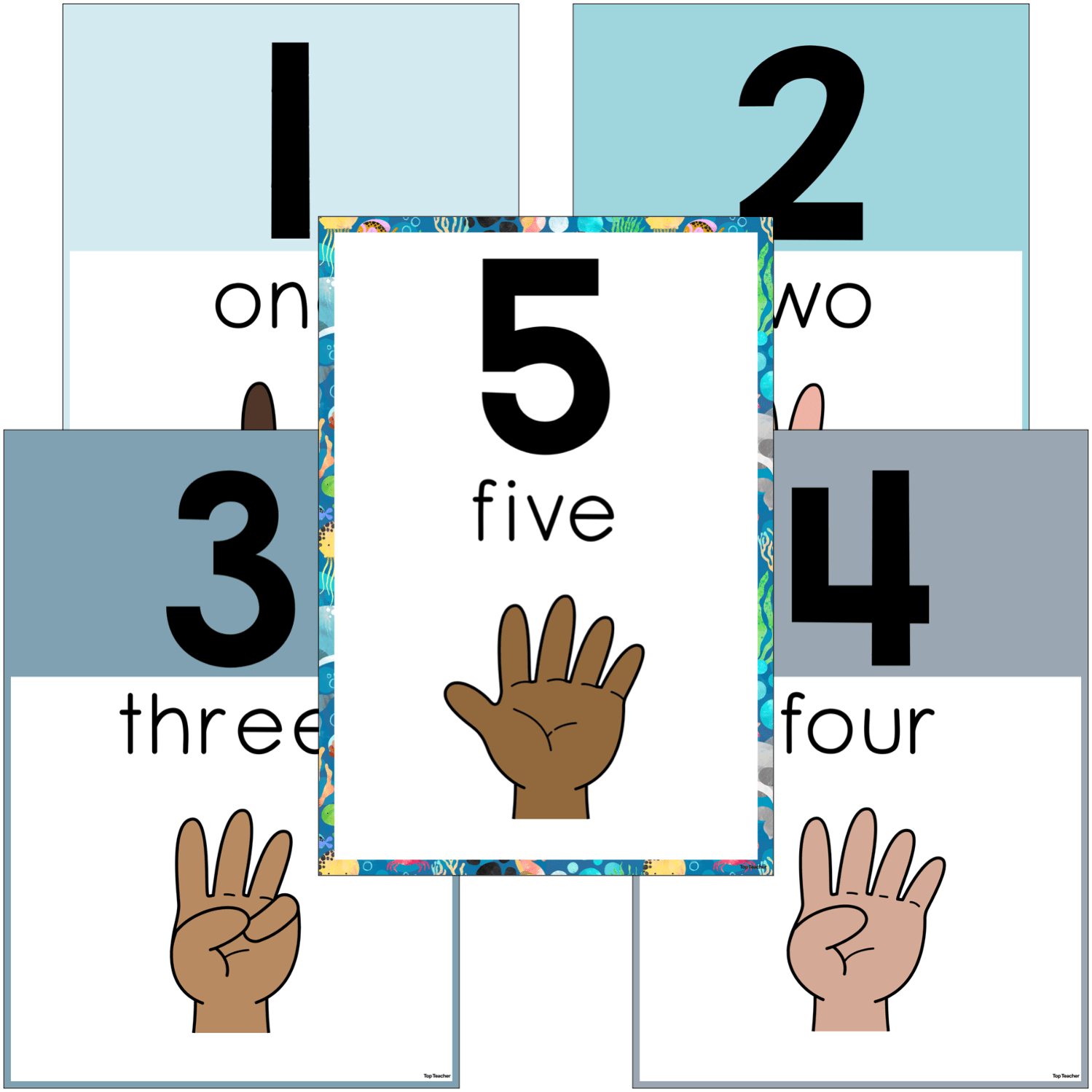 Number Posters 0-10 Counting Hands Ocean Wonderland - Top Teacher