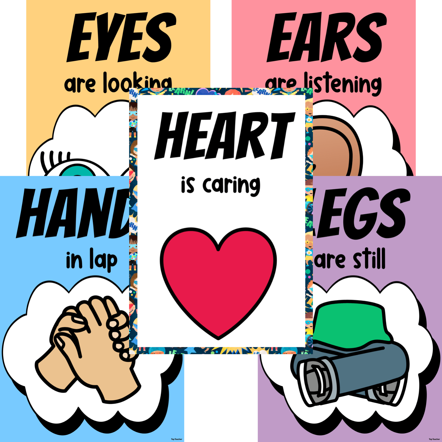 Whole Body Listening Posters Hero Kids - Top Teacher