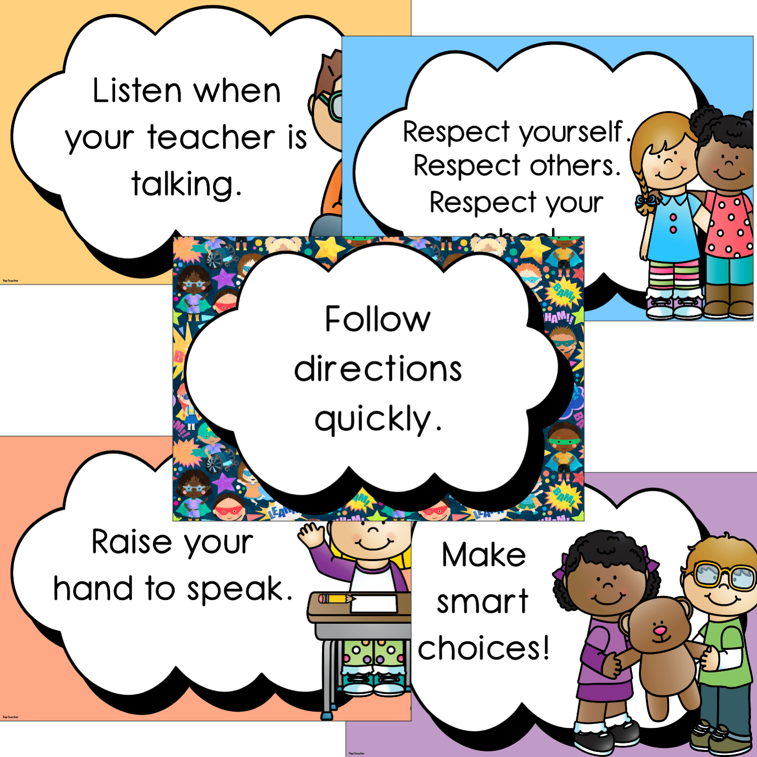 Whole Brain Rule Cards Hero Kids - Top Teacher