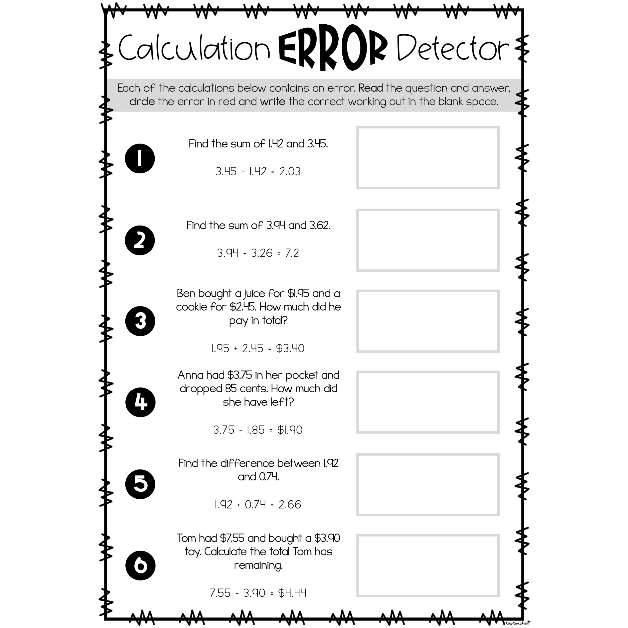 Calculation Error Detector - Top Teacher