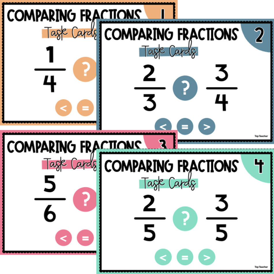 Comparing Fractions Task Cards - Top Teacher