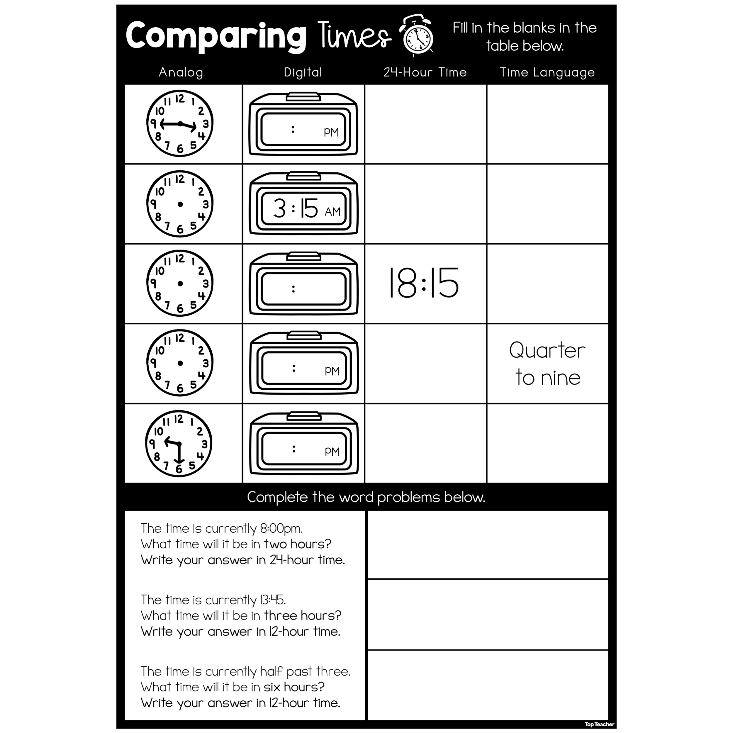 Comparing Times - Top Teacher