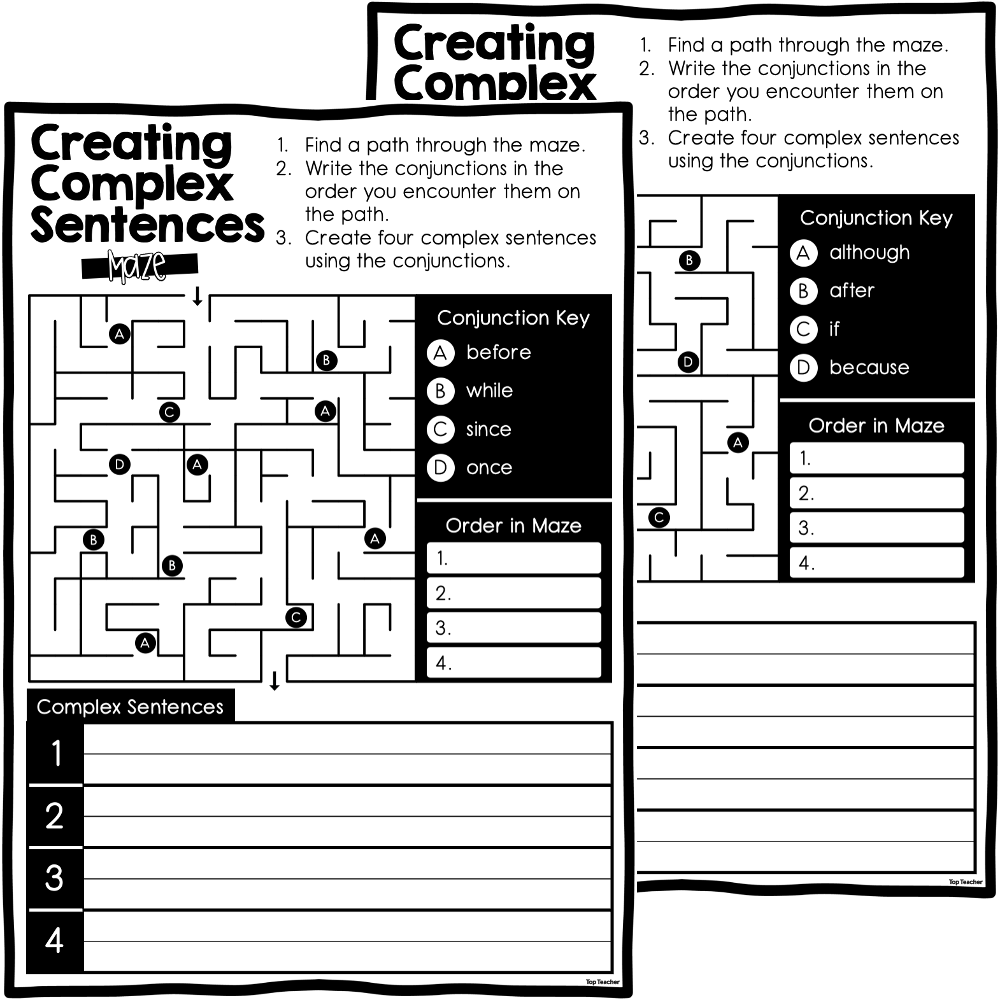 Creating Complex Sentences Maze Worksheets - Top Teacher