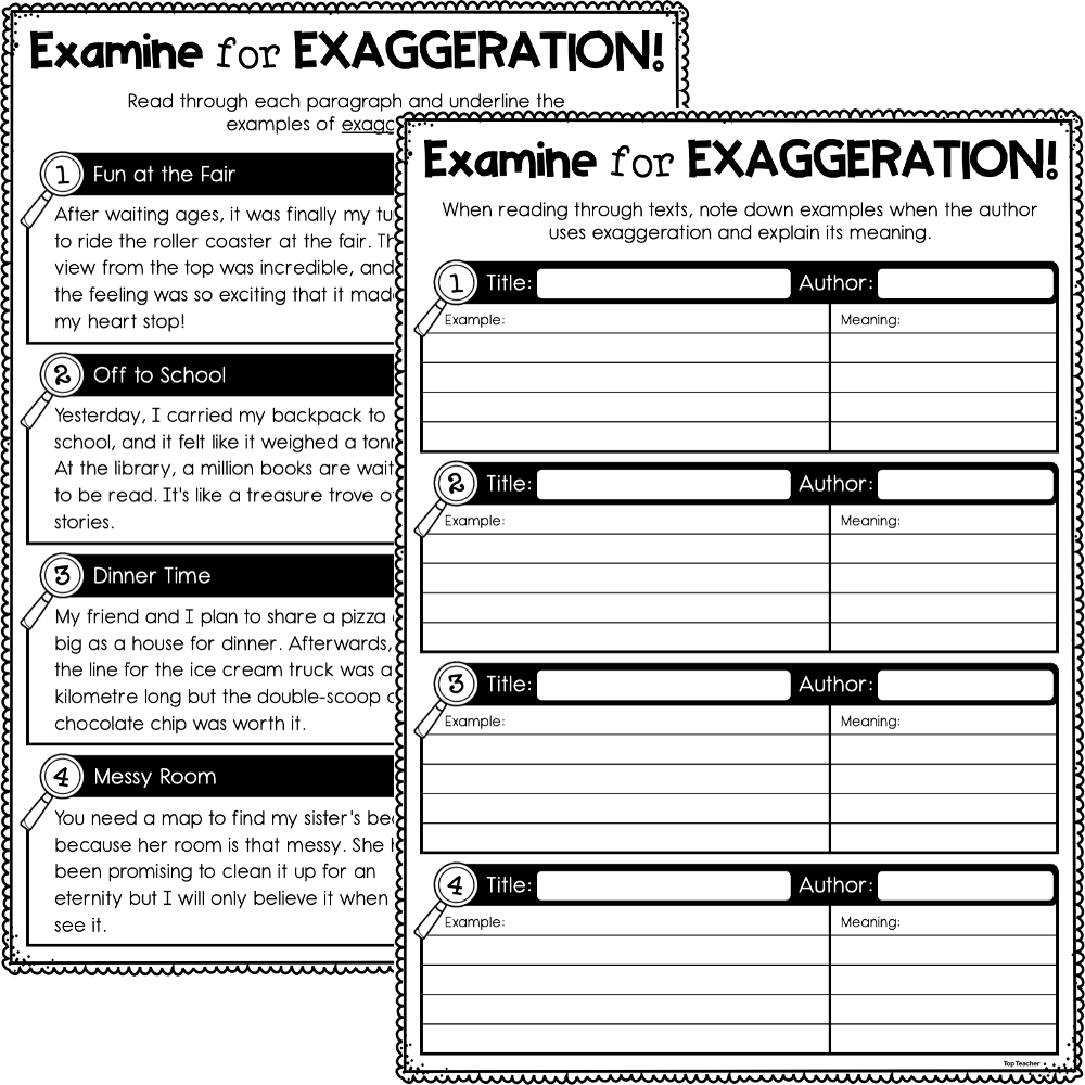 Examine for Exaggeration Worksheets - Top Teacher