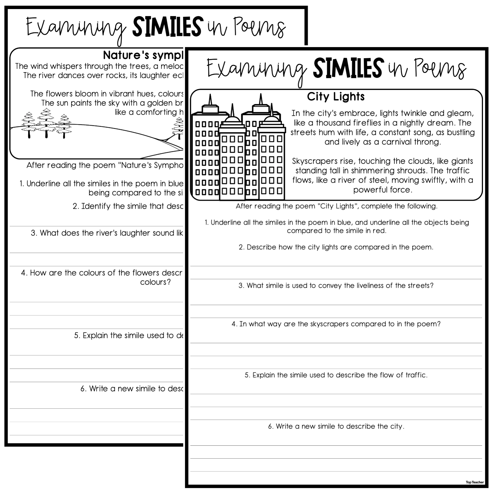 Simile Poem Worksheets Using Similes In Poetry; Complete Lesson
