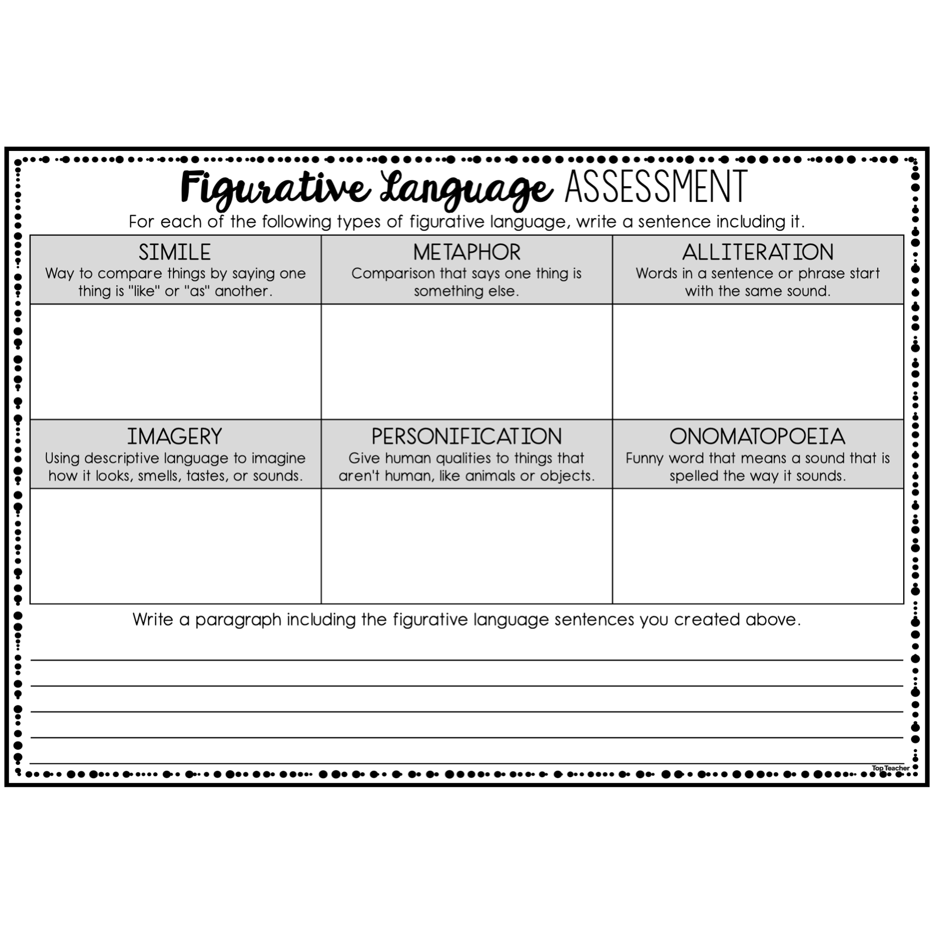 Figurative Language Assessment - Top Teacher