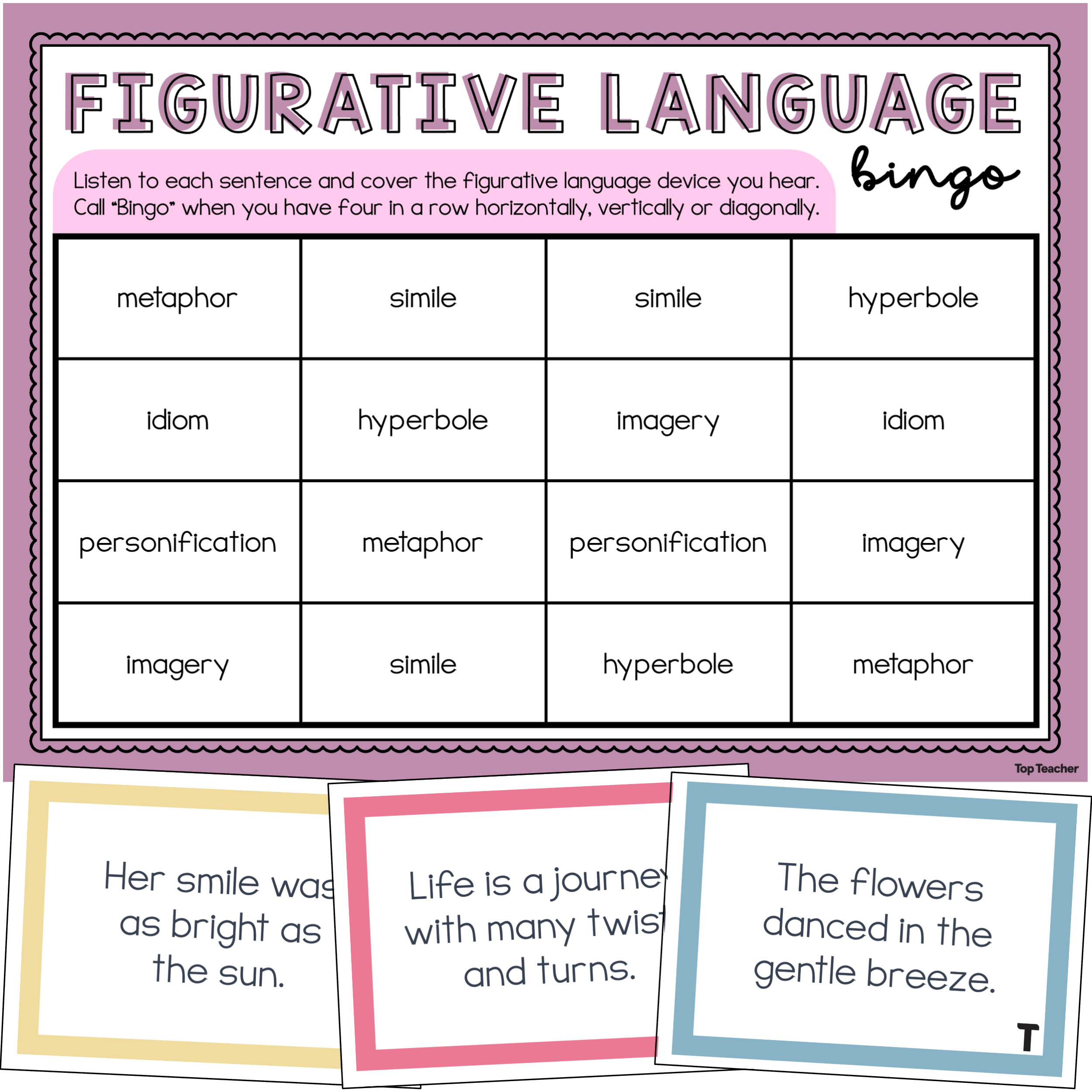 Figurative Language Bingo - Top Teacher