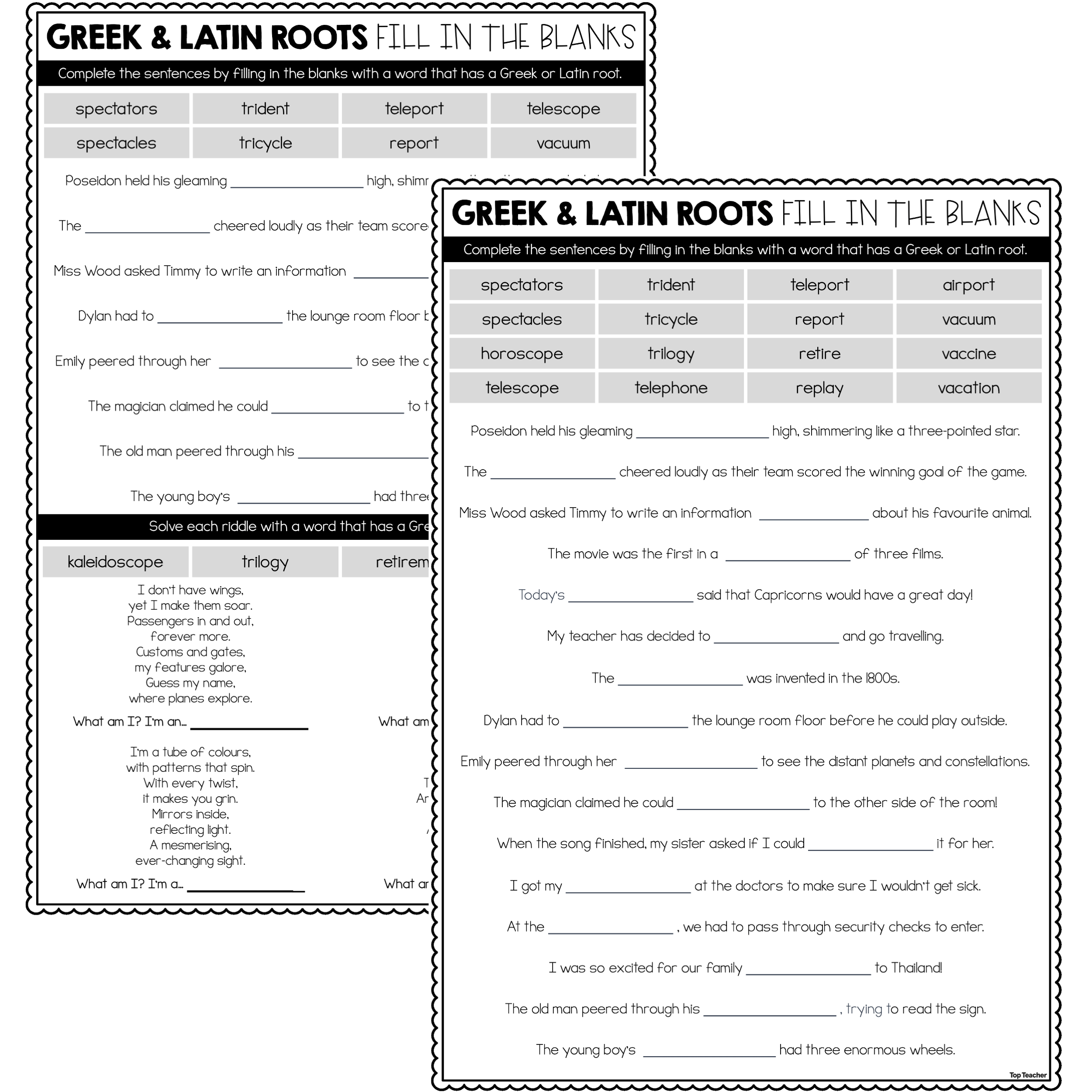Greek & Latin Roots: Fill in the Blanks - Top Teacher